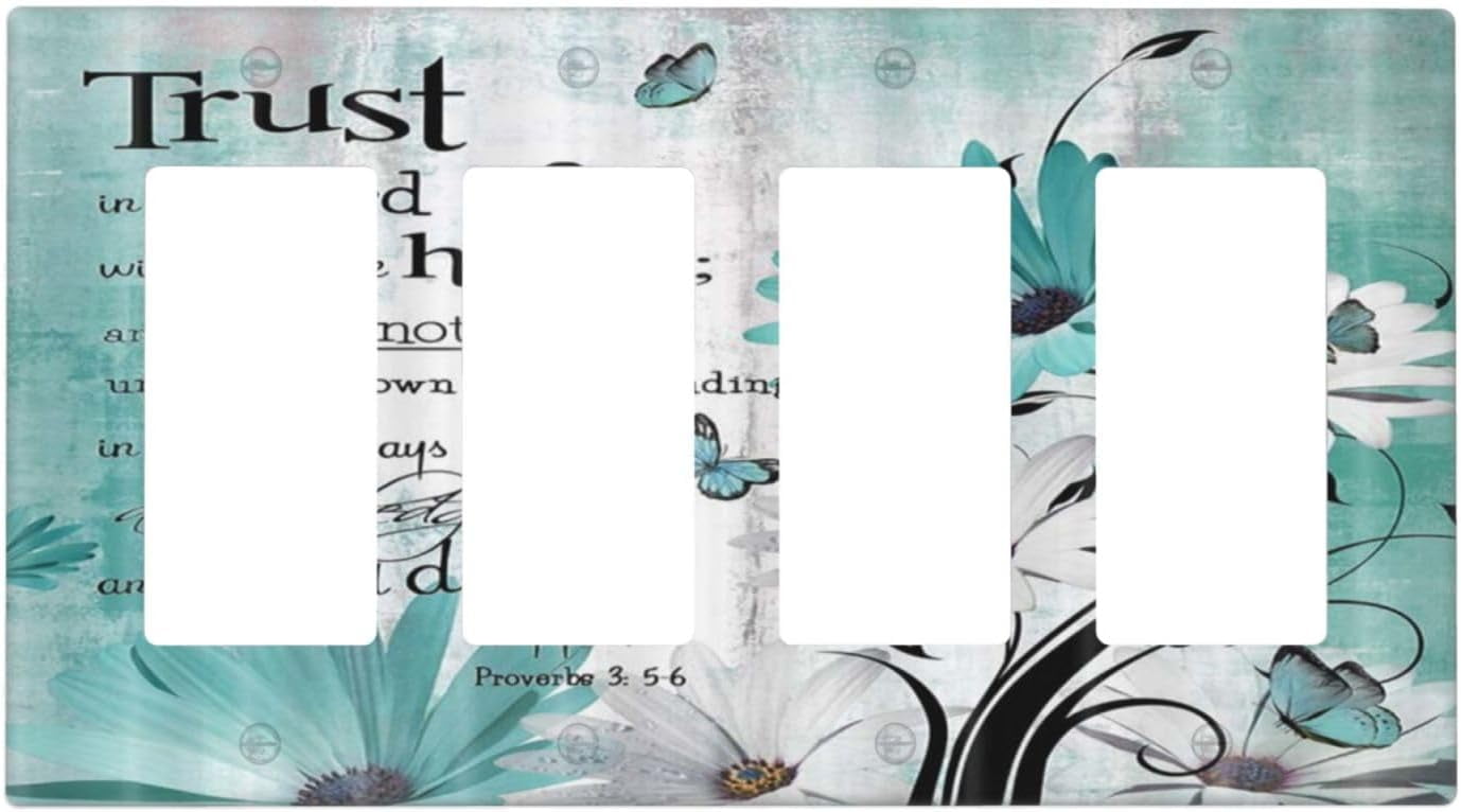 PRIYAL Teal Daisy Bible Quote Quad Rocker Light Switch Plate Cover Wall ...