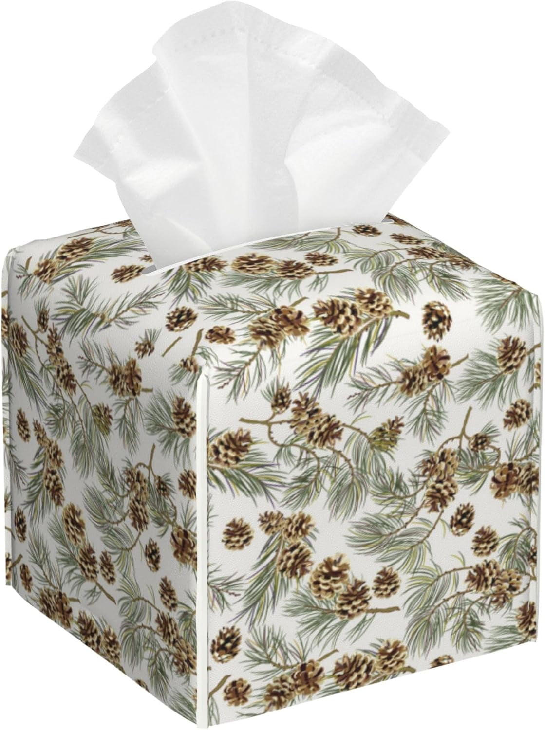 PRIYAL Tissue Box Cover Spring Cherry Blossom Leather Tissue Box Holder Cube Paper Case Cover ...