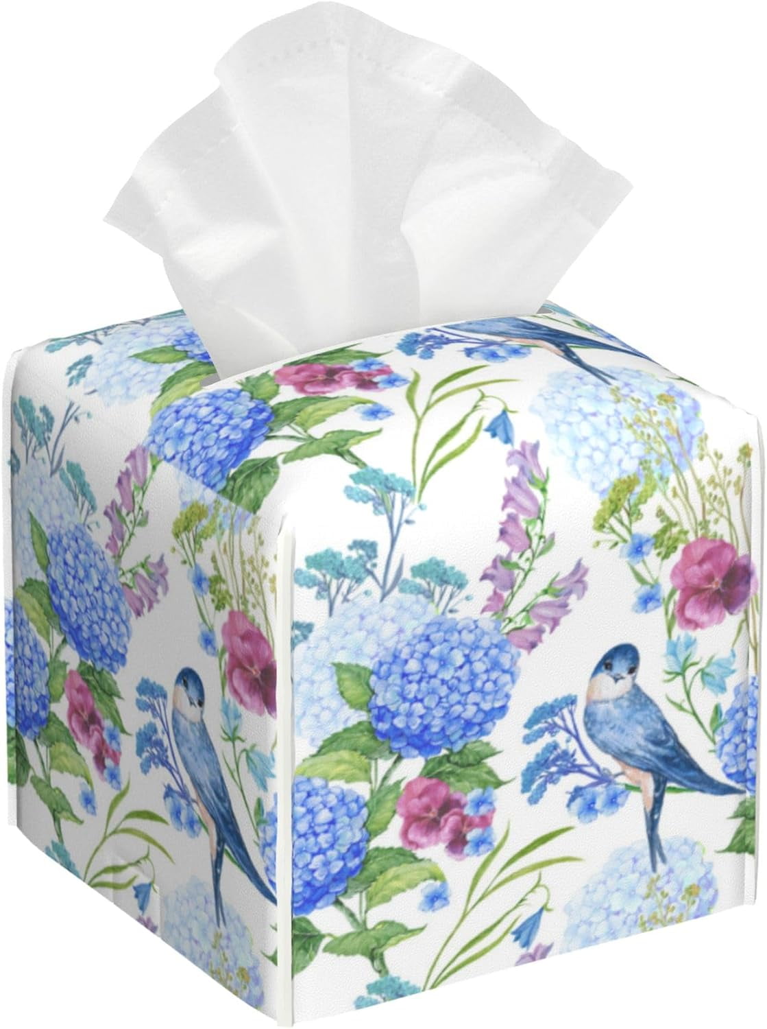 PRIYAL Tissue Box Holder Green and Blue Floral Tissue Box Cover Square ...
