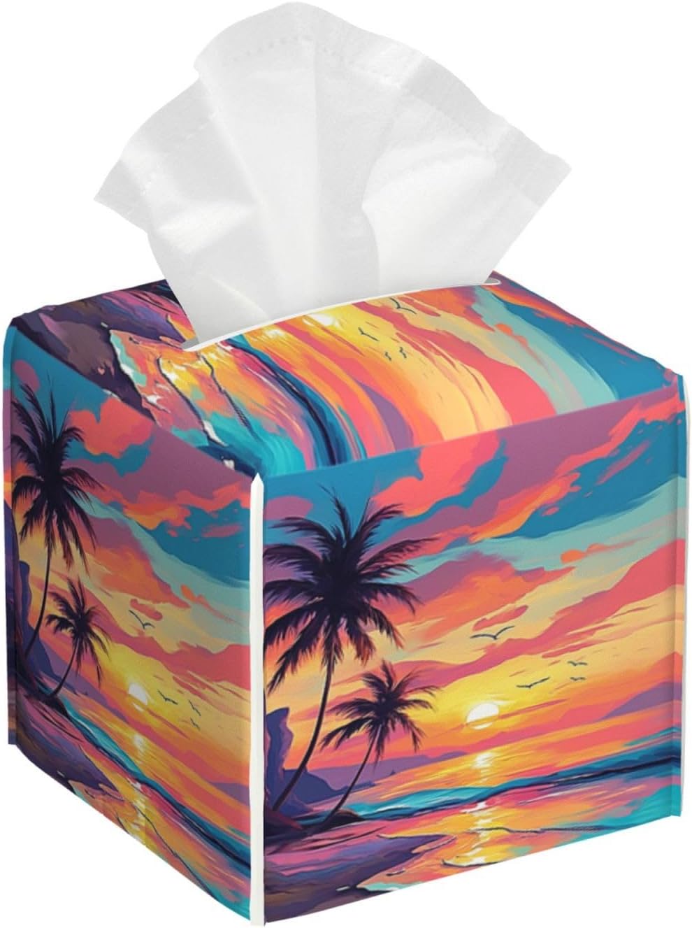 PRIYAL Tropical Beach Palm Tree Tissue Box Cover Sea Ocean Rainbow ...
