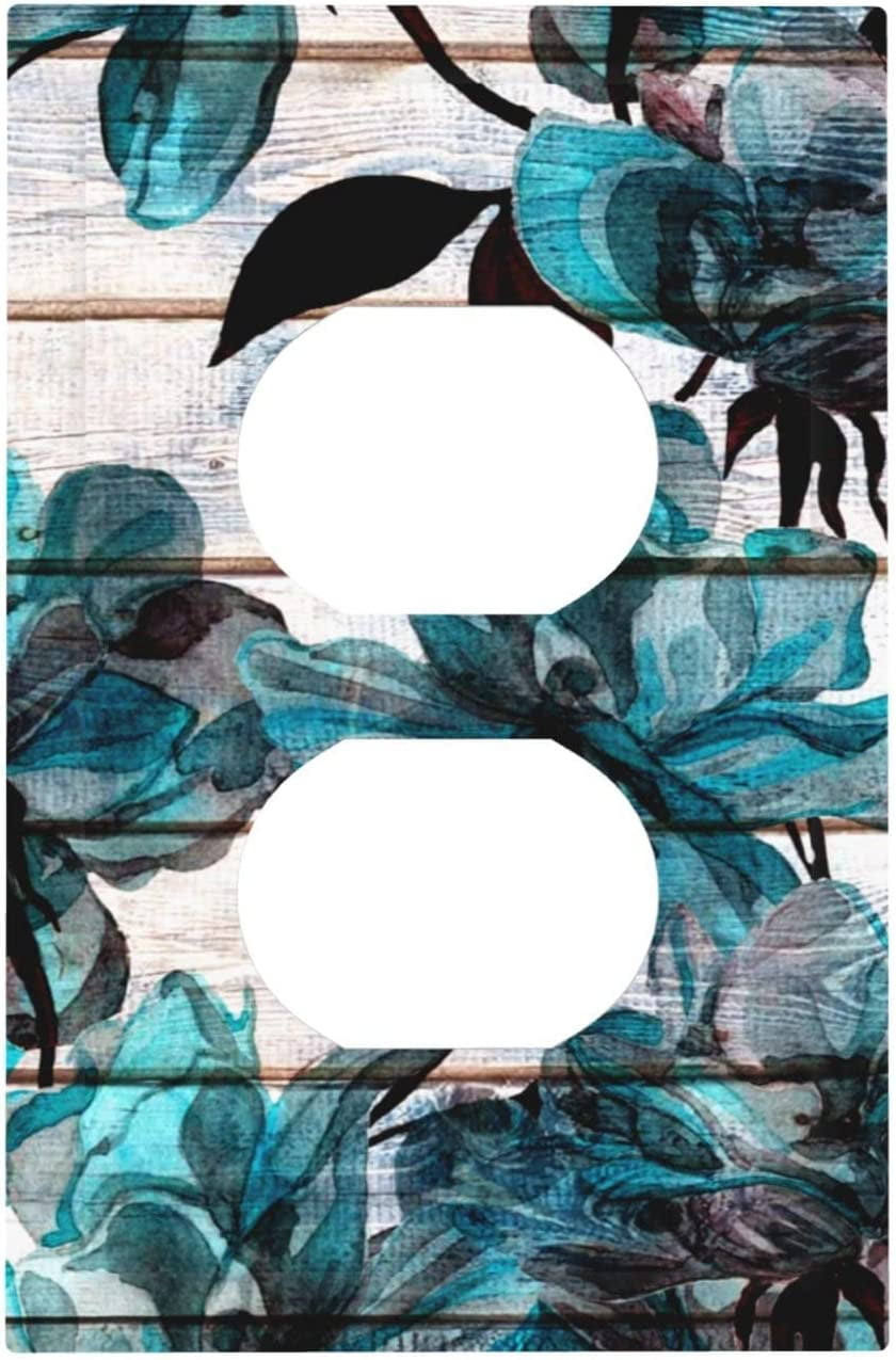 PRIYAL Turquoise Teal Blue Flower 1 Gang Duplex Outlet Mid-size Light ...