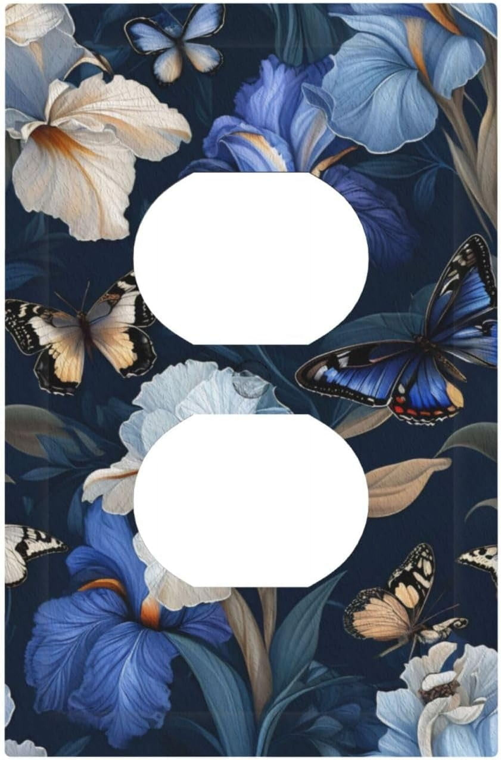 PRIYAL Vintage Blue White Floral Butterfly 1 Gang Duplex/5x3 IN Light ...