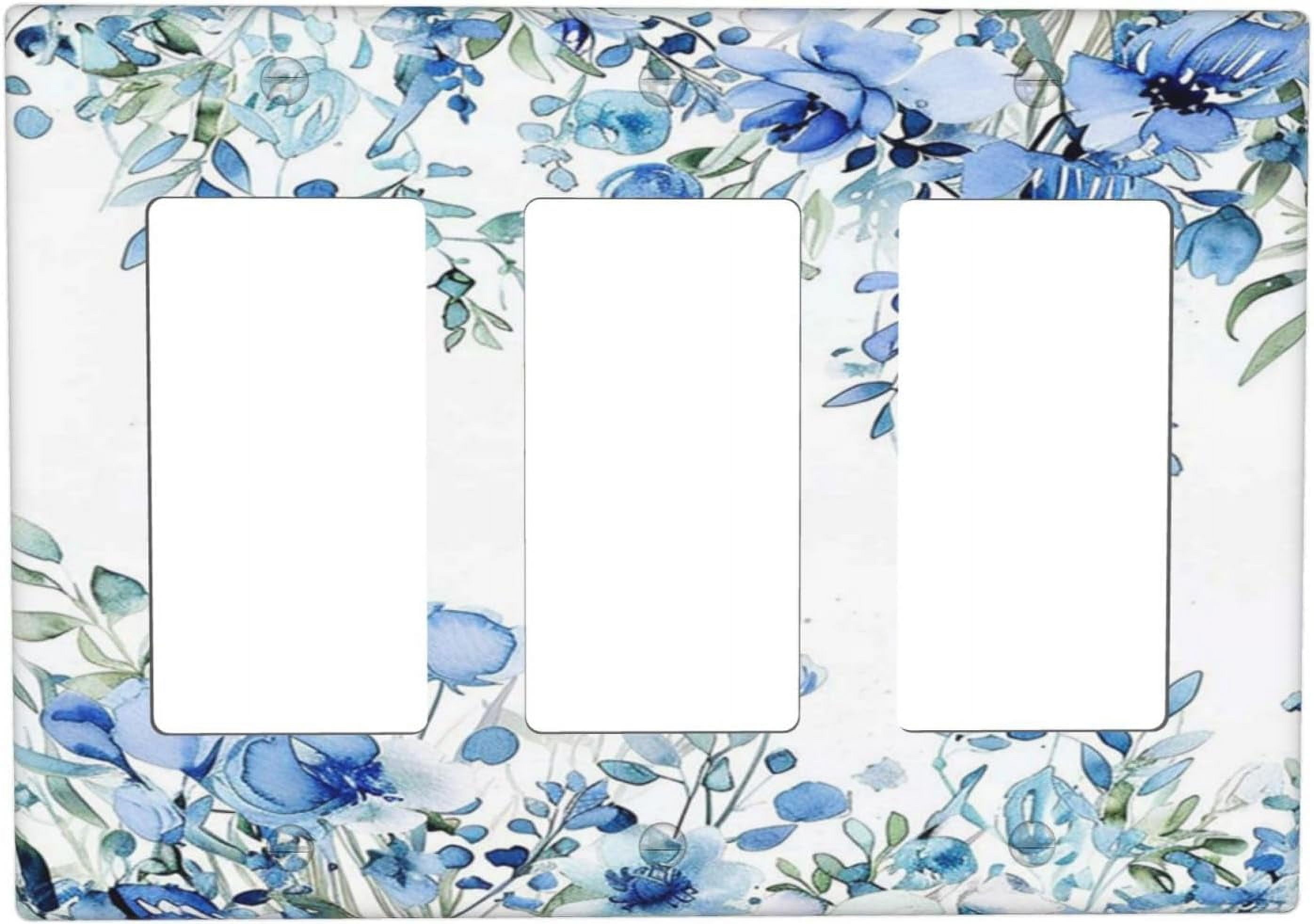 PRIYAL Watercolor Blue Flower Plant 3 Gang Triple Rocker Wall Plate ...