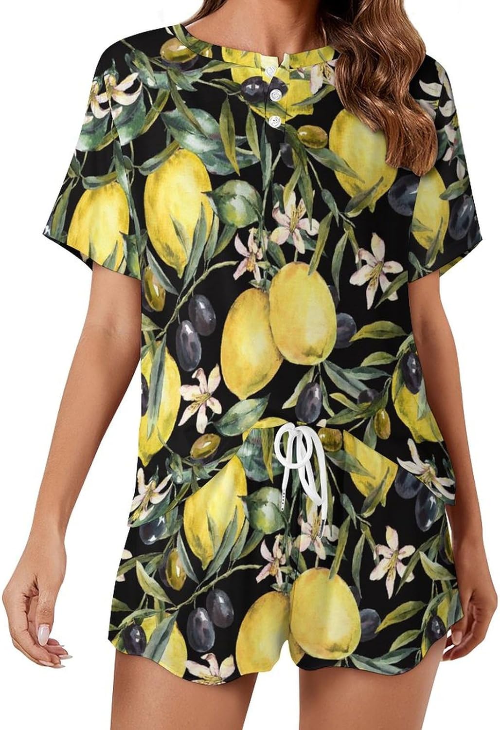 PRIYAL Watercolor Summer Lemon Women's Summer Home Suit Pajama Short ...
