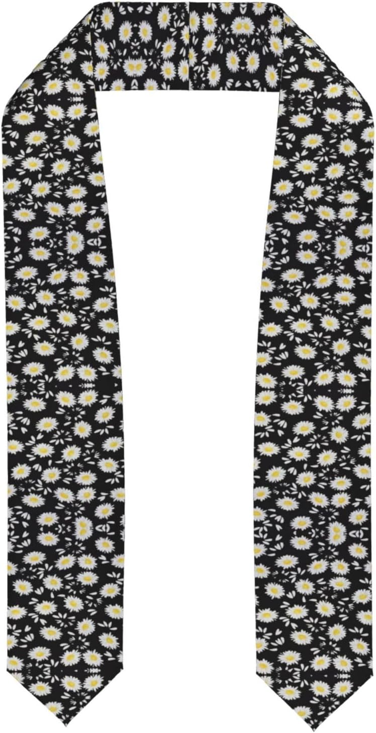 PRIYAL White Daisy Print Graduation Shawl Stole Classic Scarf Trim ...