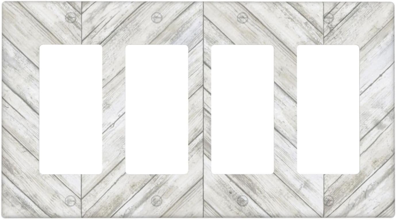 PRIYAL White Gray Distressed Herringbone Wood Plank Wooden Quad Rocker ...