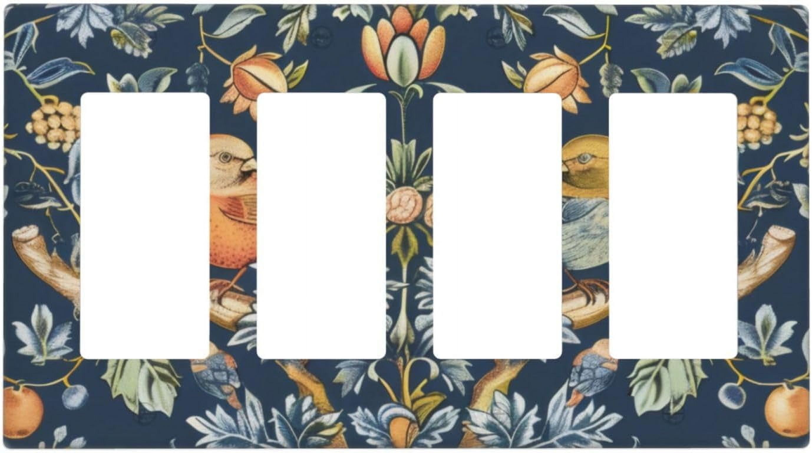 PRIYAL William Morris Dark Blue Flowers Plant Bird 4 Gang Rocker/Decora ...
