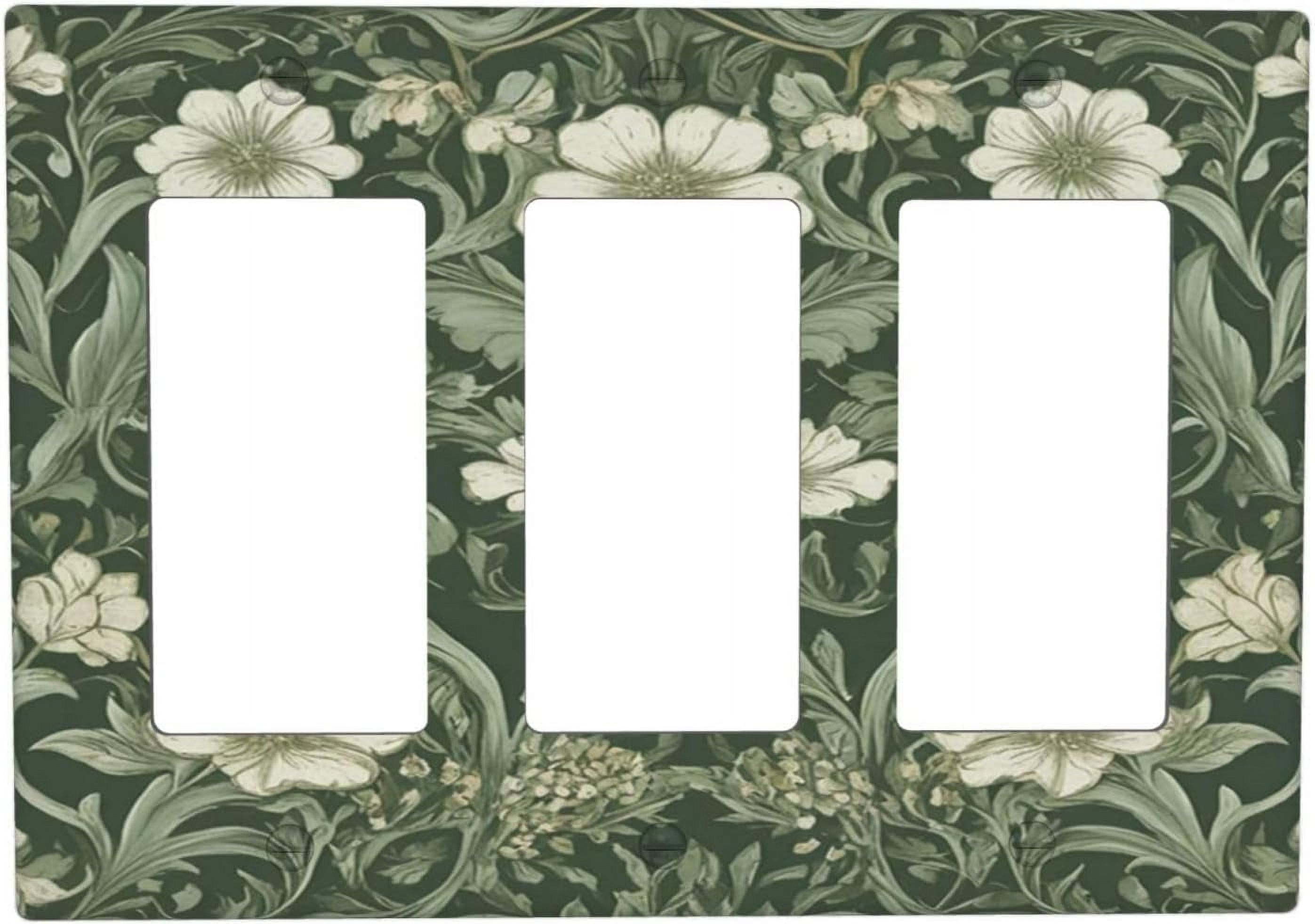 PRIYAL William Morris Floral Green White Leaves Flowers 3 Gang Triple ...