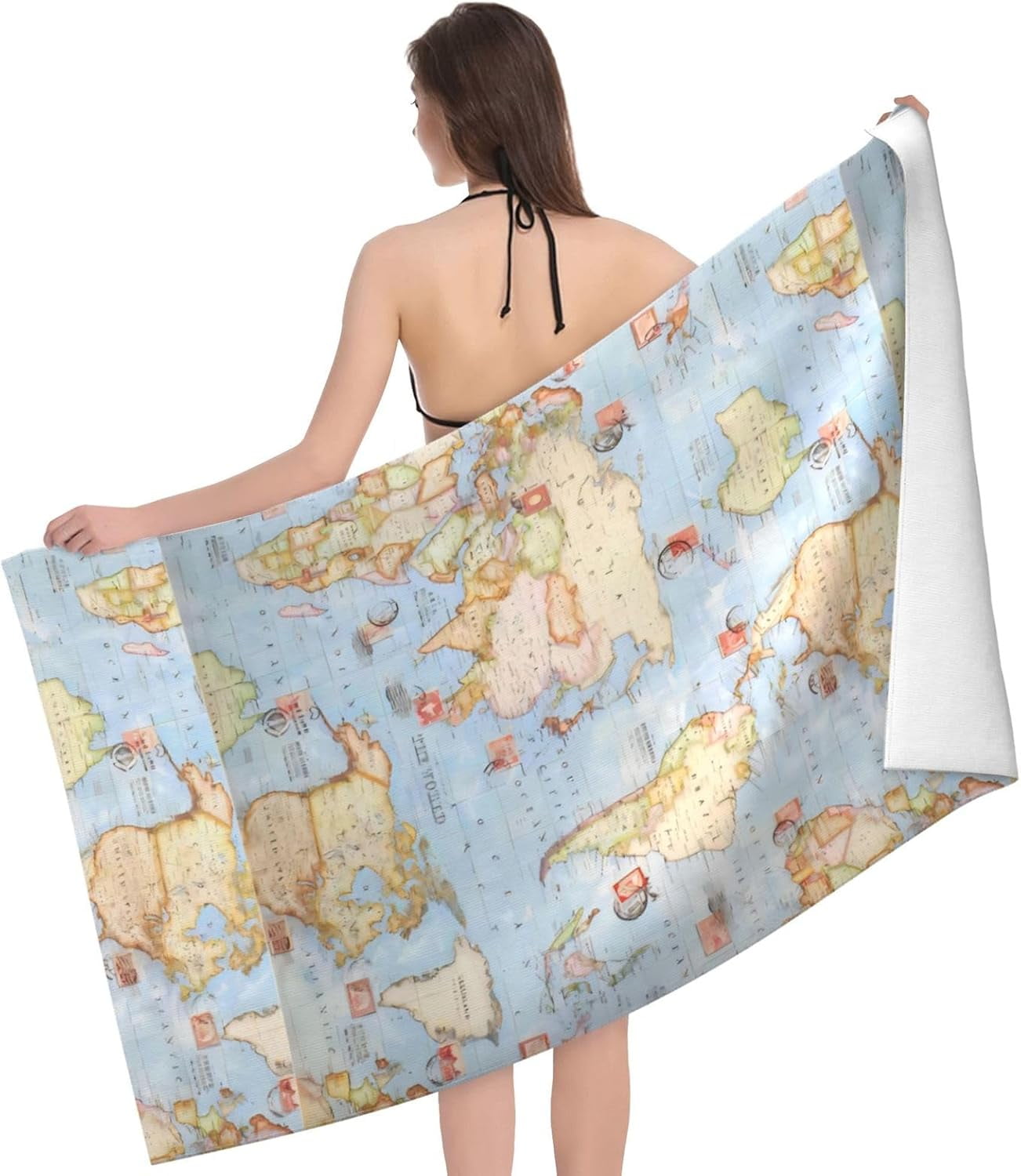 PRIYAL World Maps Print Beach Towel 32x52in Microfiber Sandproof Pool ...