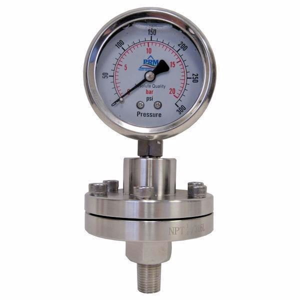PRM 2.5 Inch Pressure Gauge: 0-300 PSI, ¼ Inch MNPT 316 SS Diaphragm ...