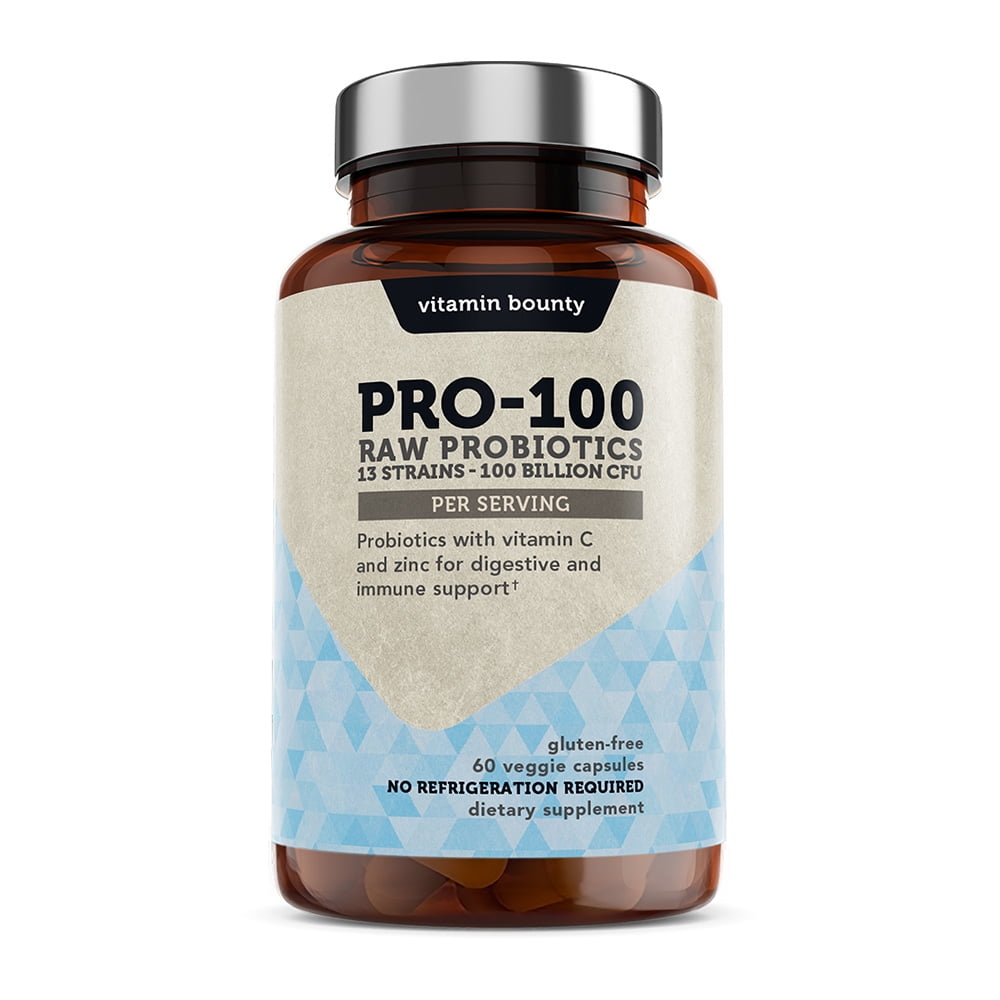 Vitamin Bounty PRO-100 Raw Probiotics 100 Billion CFU with 13 Strains ...