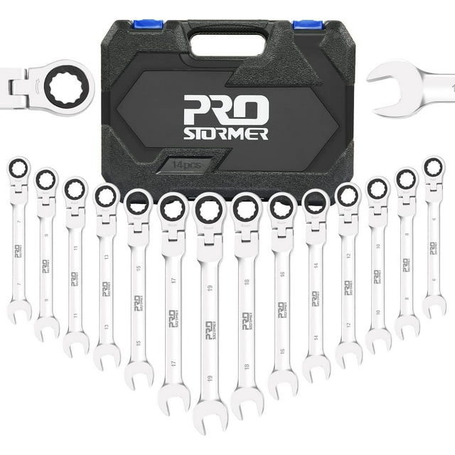 PRO 14-Piece Flex-Head Ratcheting Wrench Set, 6-19mm Metric, Repair Kit ...