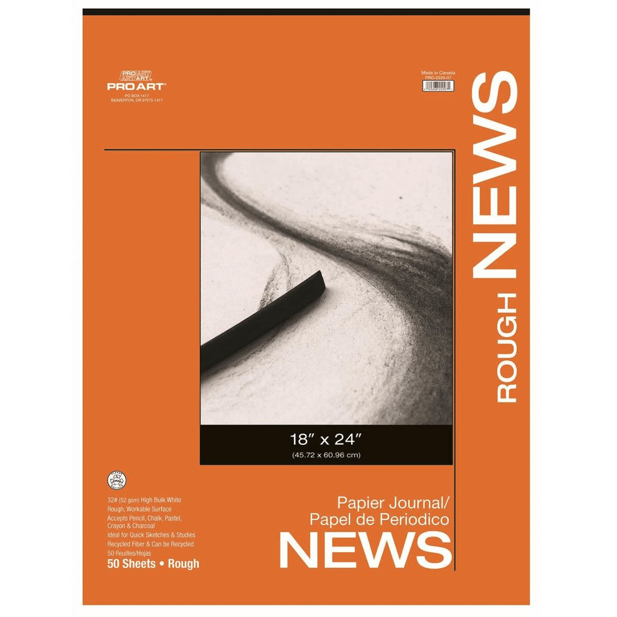 PRO ART 18-Inch by 24-Inch Rough Newsprint Paper Pad, 50 Sheets ...