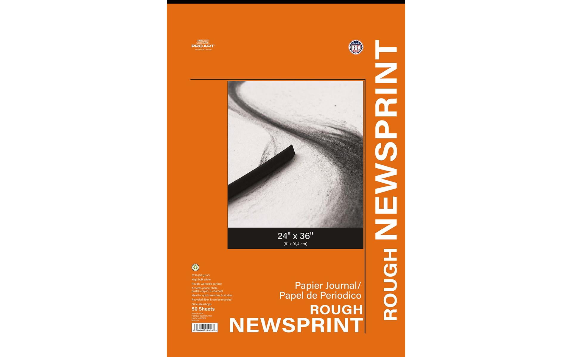 PRO ART Newsprint Paper Pad, 24-inch x 36-inch, 32lb, 50 sheets ...