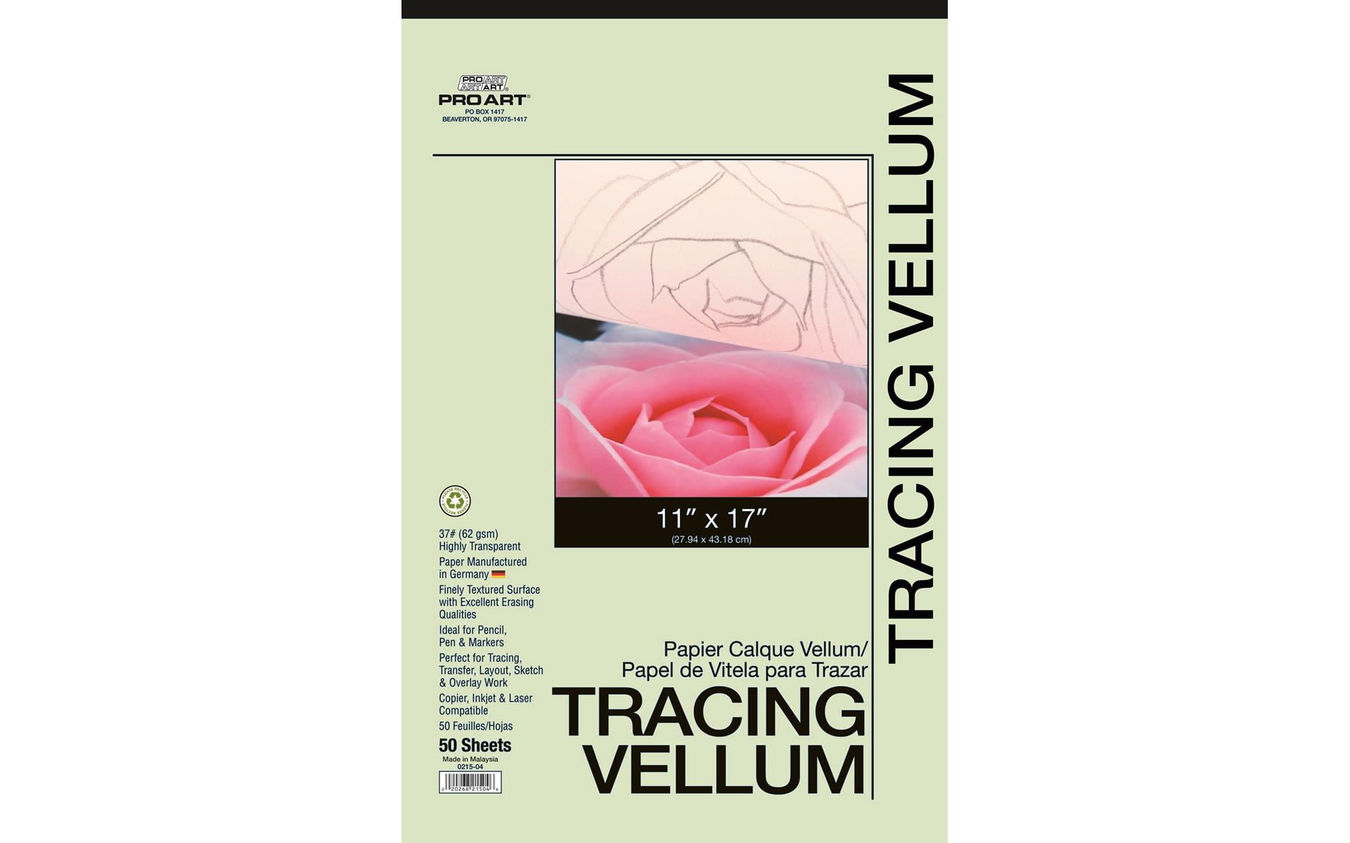 PRO ART Tracing Vellum Paper Pad, 37lb, 11" x 17", 50 sheets, Translucent Tracing Paper for and ...