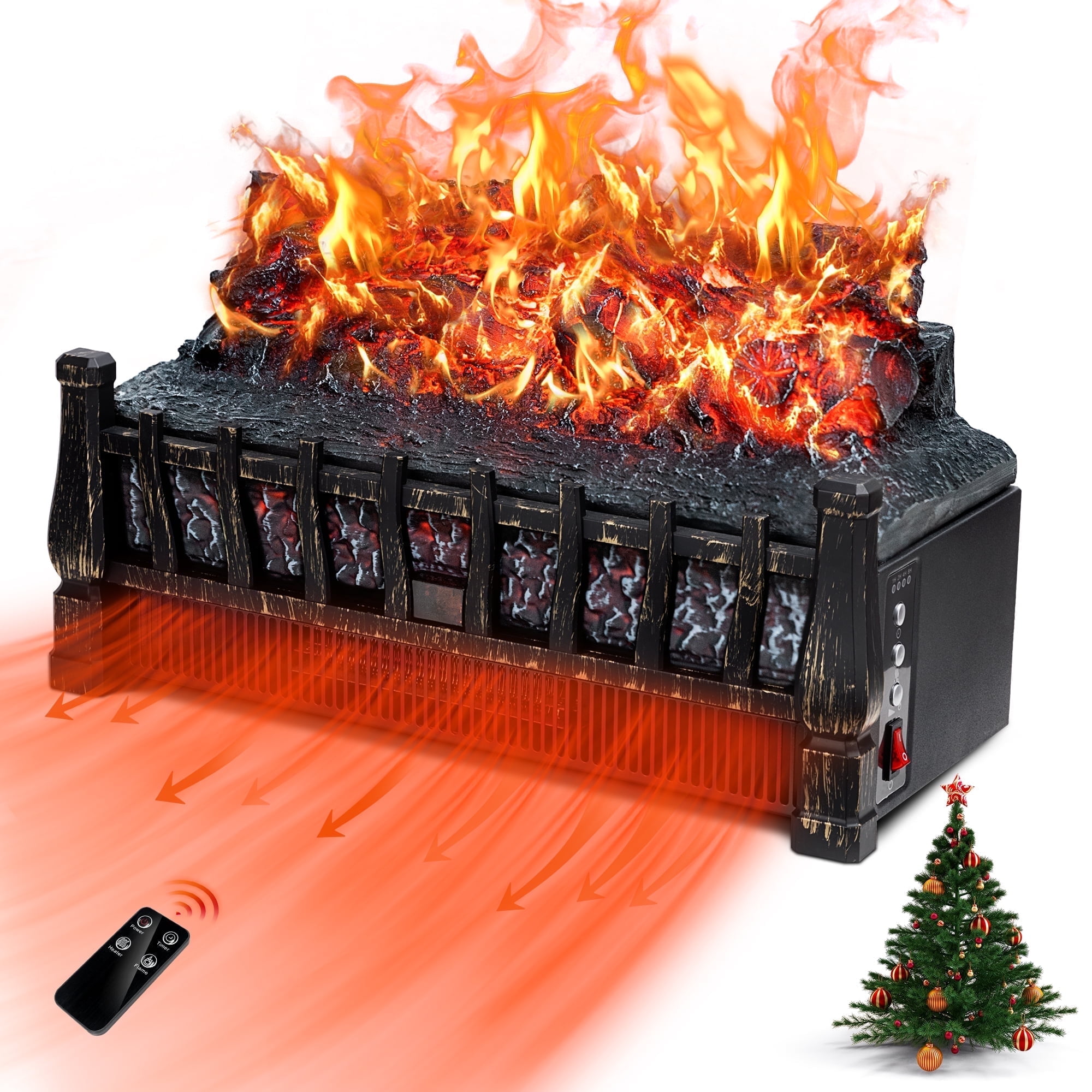 LifePlus Indoor Electric Fireplace Log Heater with Infrared, Ember Bed ...