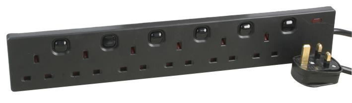 PRO ELEC - 6 Way Extension Lead with Individual Switches, 1m Black ...