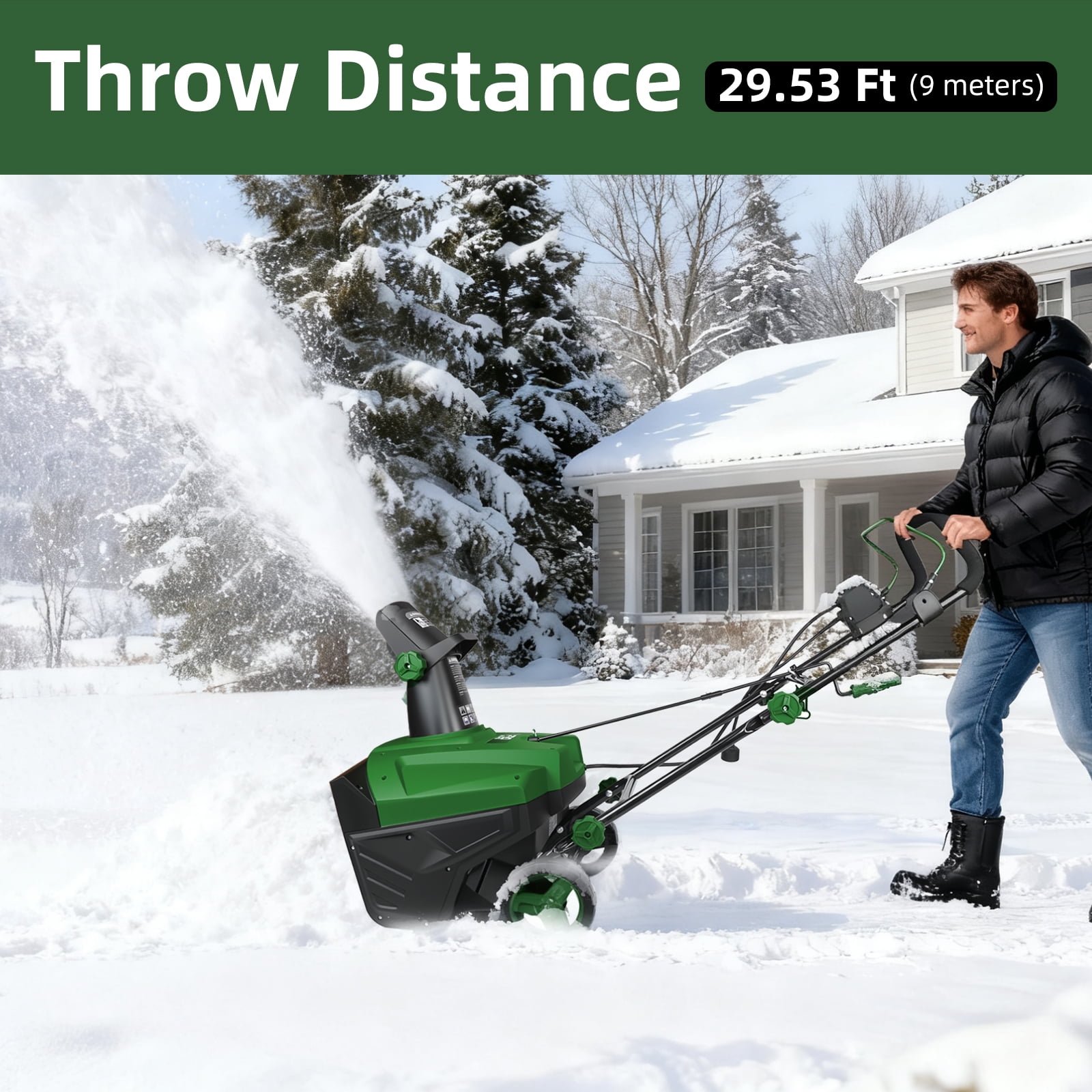 PRO Electric Snow Blower, 20 inch 15A Rope Type Snow Blower with Dual ...