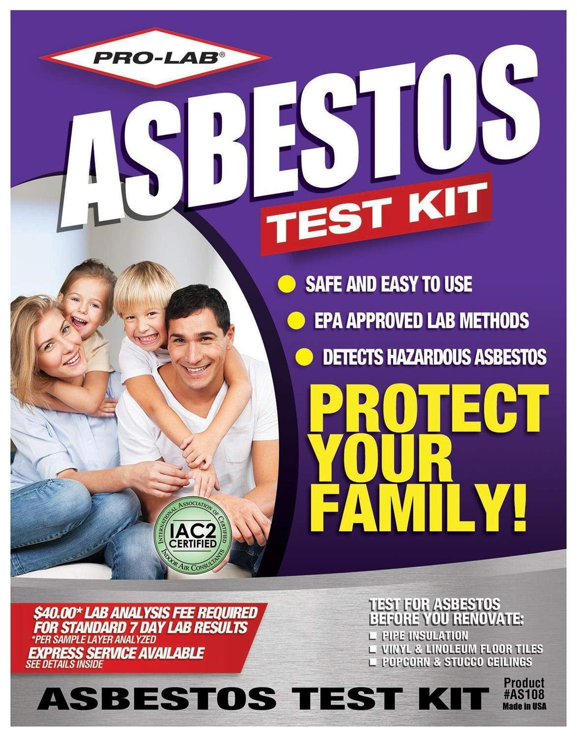 PRO-LAB Asbestos Test Kit, Detects Hazardous Contamination, Lab Results ...
