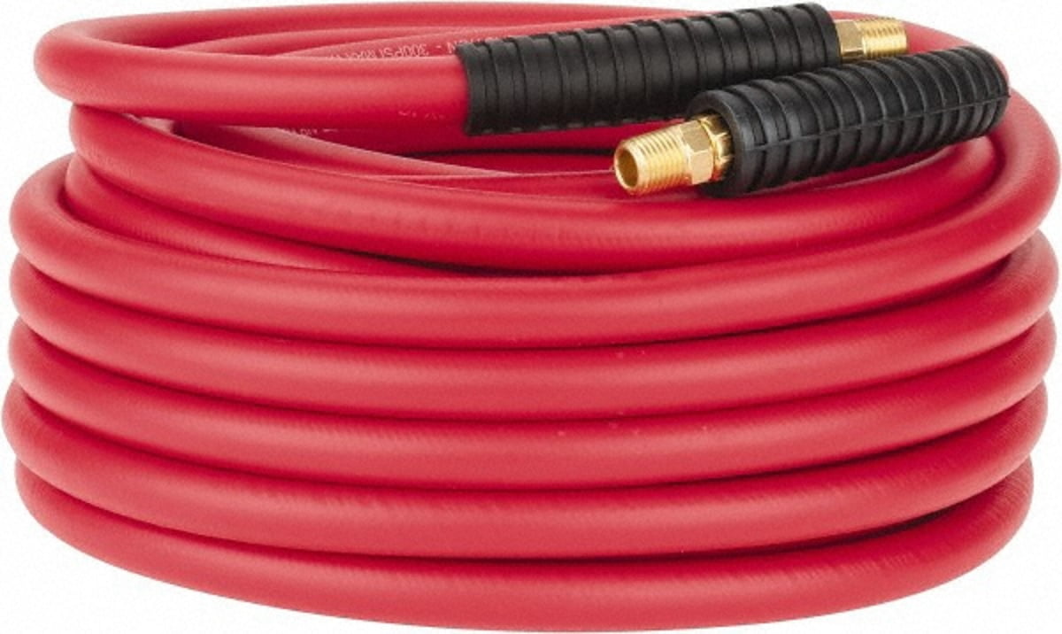 PRO SOURCE Red Hybrid Polymer Multipurpose Air Hose: 300 psi, 1/4" MNPT, 3/8" ID x 50 Feet ...