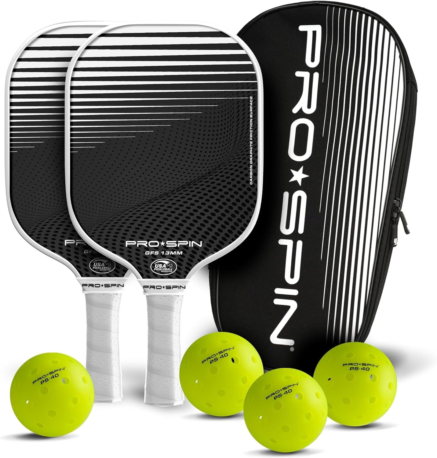 PRO SPIN Pickleball Paddles - Set of 2 USAPA-Approved Graphite Carbon ...