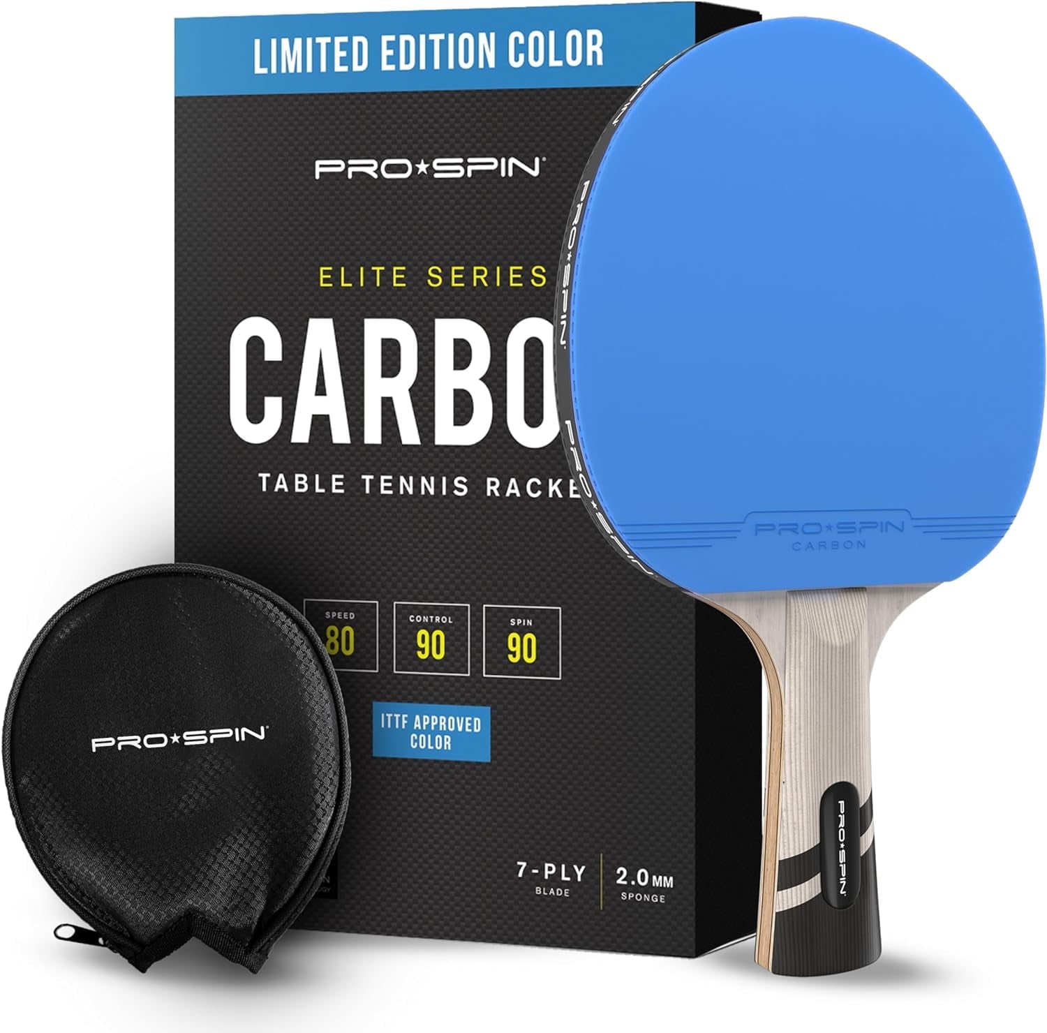 PRO-SPIN Ping Pong Paddle with Carbon Fiber, Limited Edition Blue Color ...