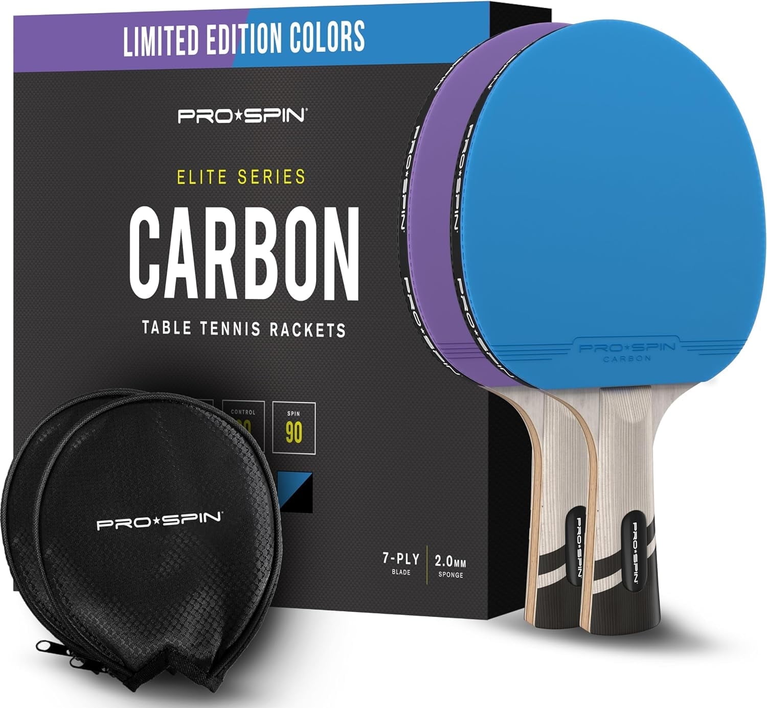 Free Shipping! PRO SPIN Carbon Fiber Ping Pong Paddles, Violet and Blue ...