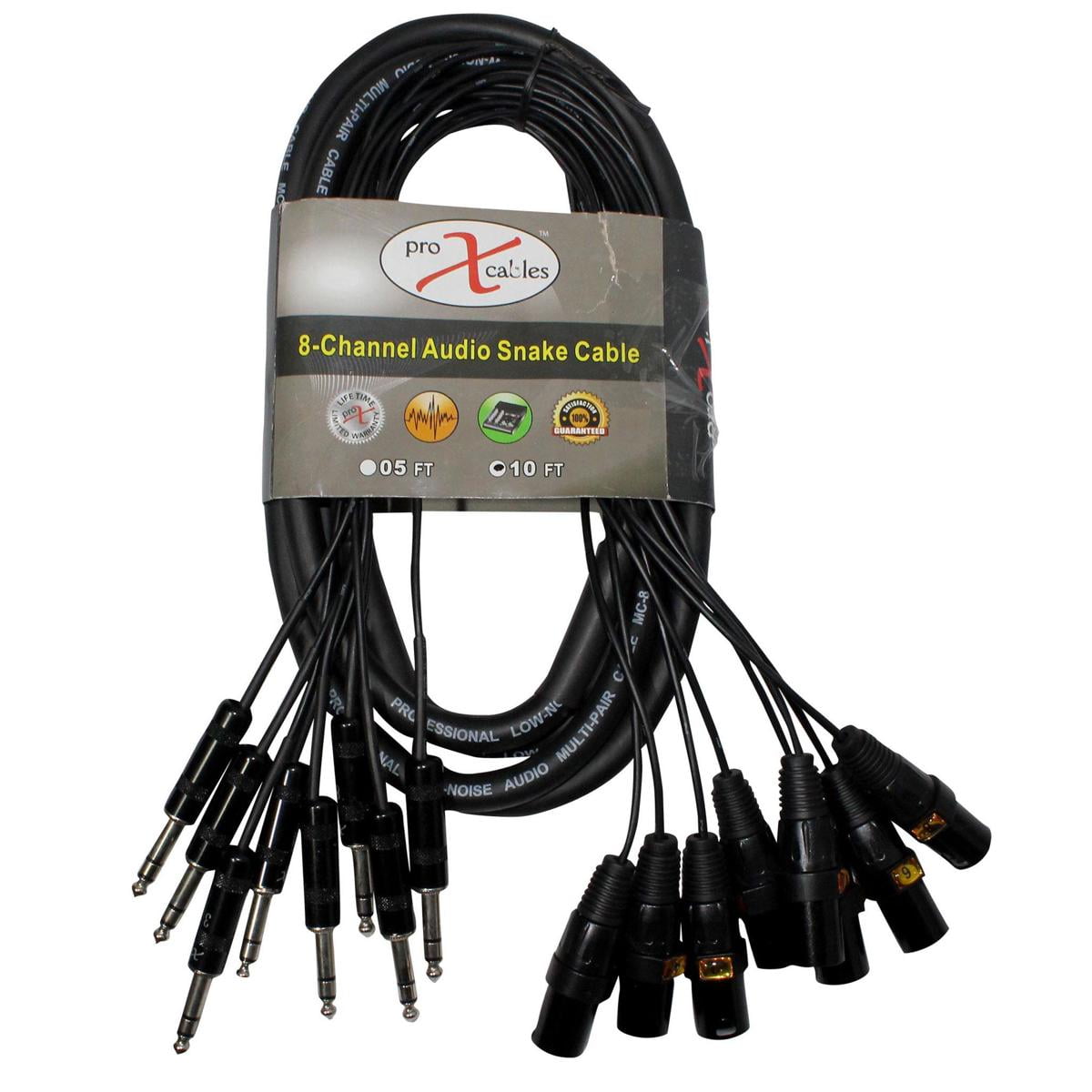 ProX XC-8SXM10 10' 8-Channel XLR3M to 1/4" TRS Balanced Snake Cord ...