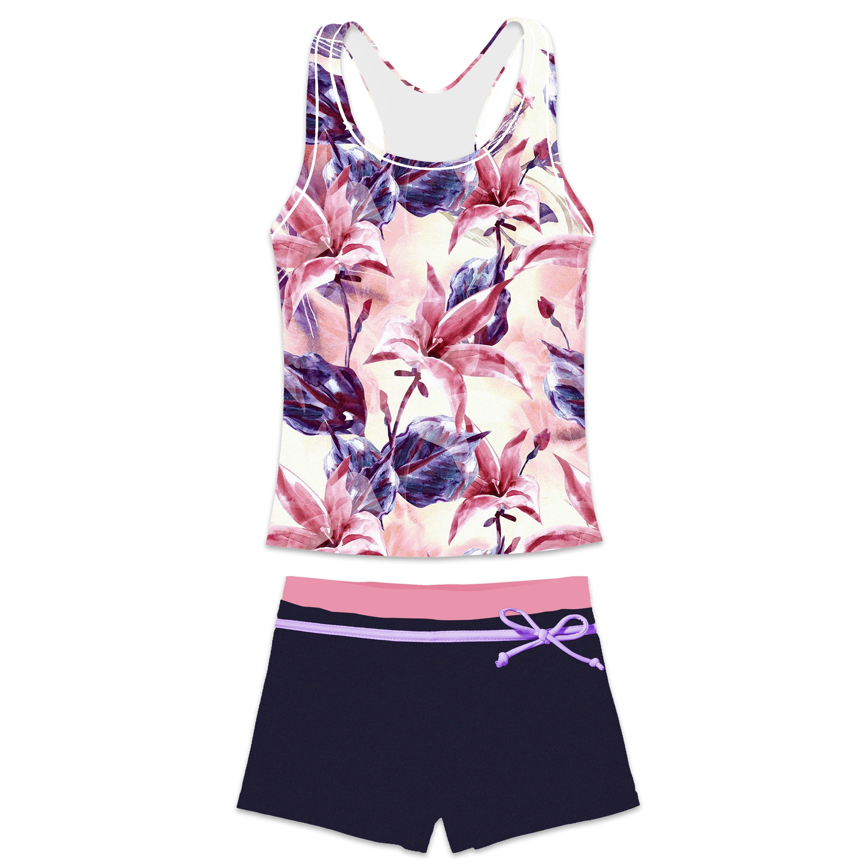 PROALLO Girls Two-Piece Swimsuit, Vest-Style Tankini with Boyshorts, 10 ...