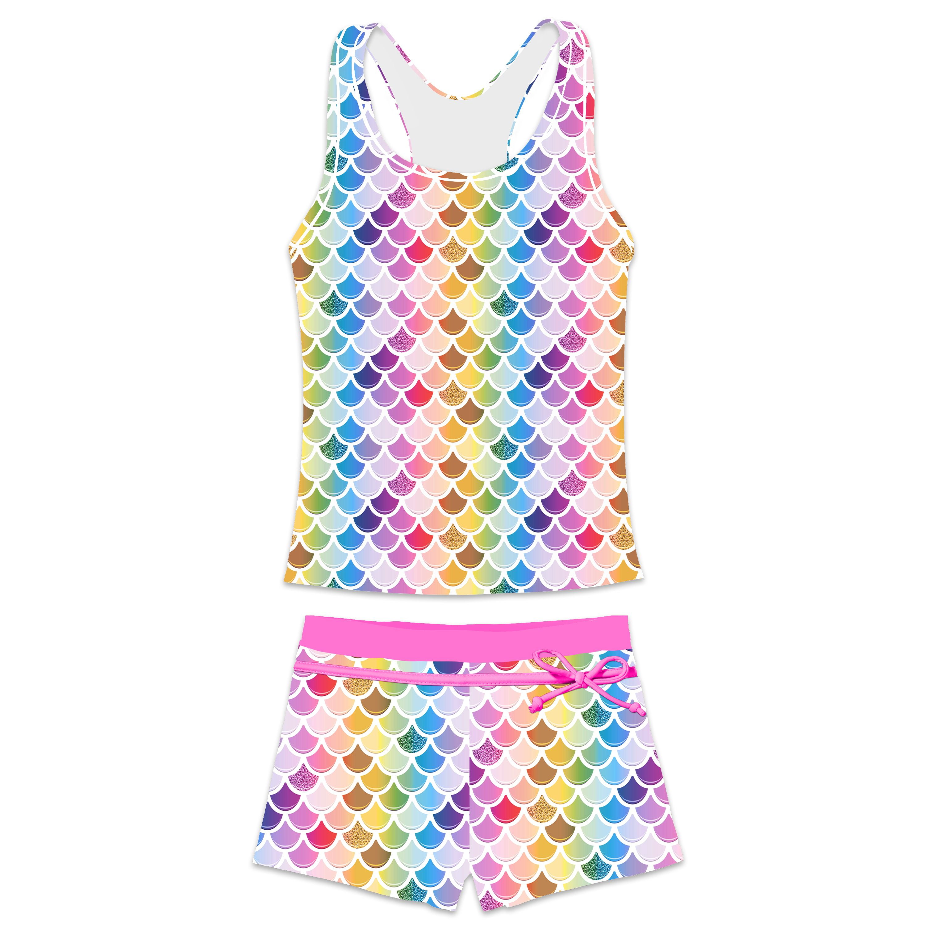 PROALLO Girls Bathing Suits Two-Piece Swimsuit with Boyshorts Vest ...