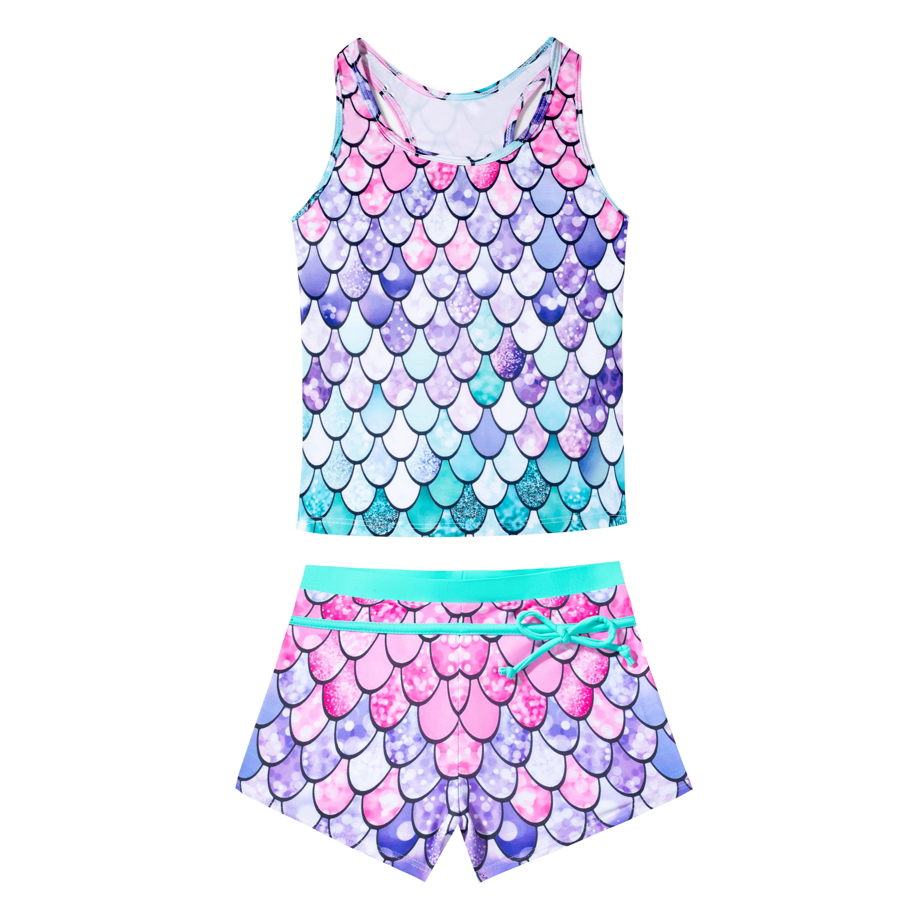 PROALLO Girls Two-Piece Swimsuit, Mermaid, Vest Tankini, Boyshorts ...