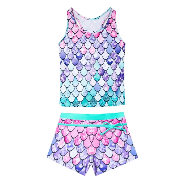 PROALLO Girls Bathing Suits Two-Piece Swimsuit with Boyshorts Vest ...