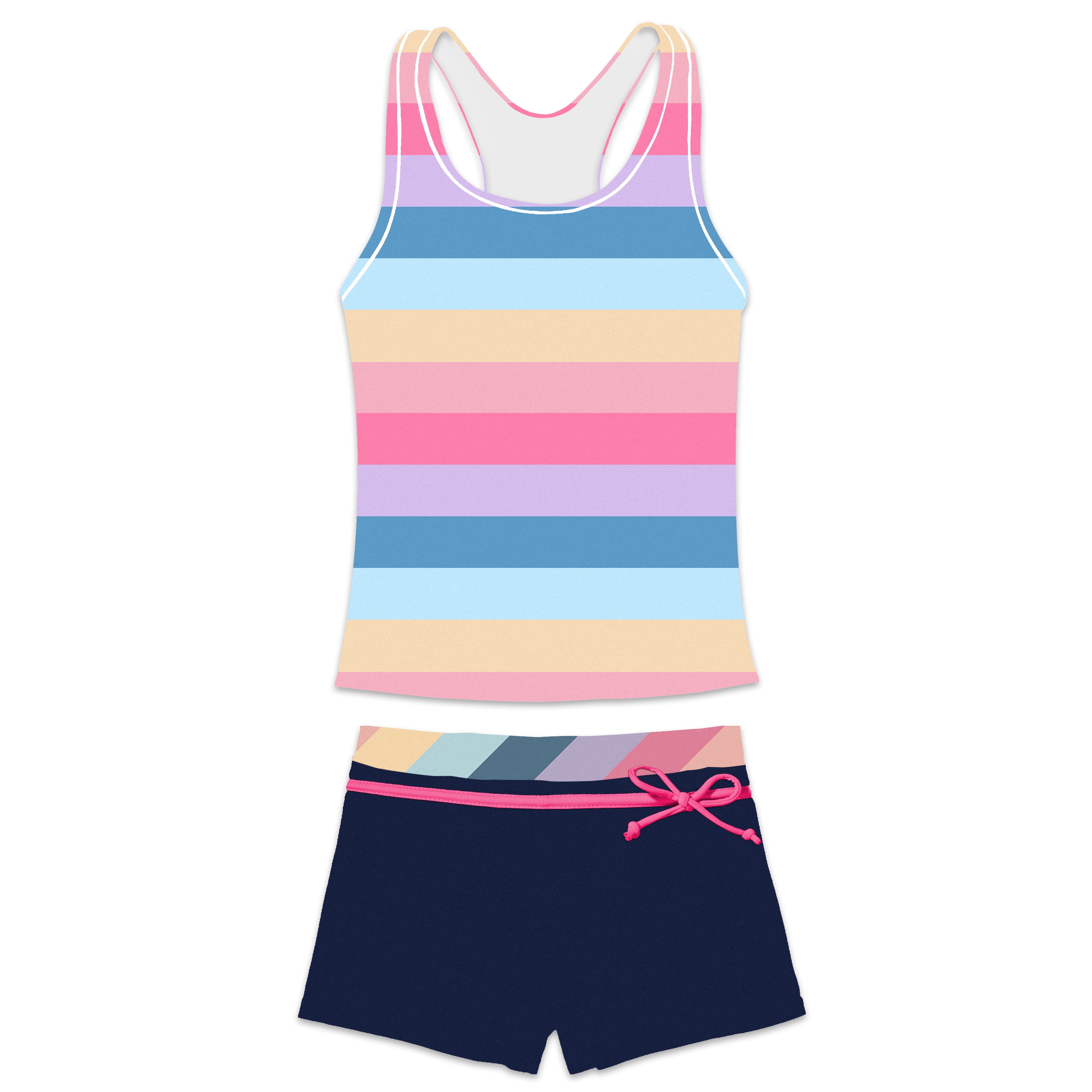 PROALLO Girls Two-Piece Swimsuit, Rainbow Tankini Vest, Boyshorts, 6-7T ...