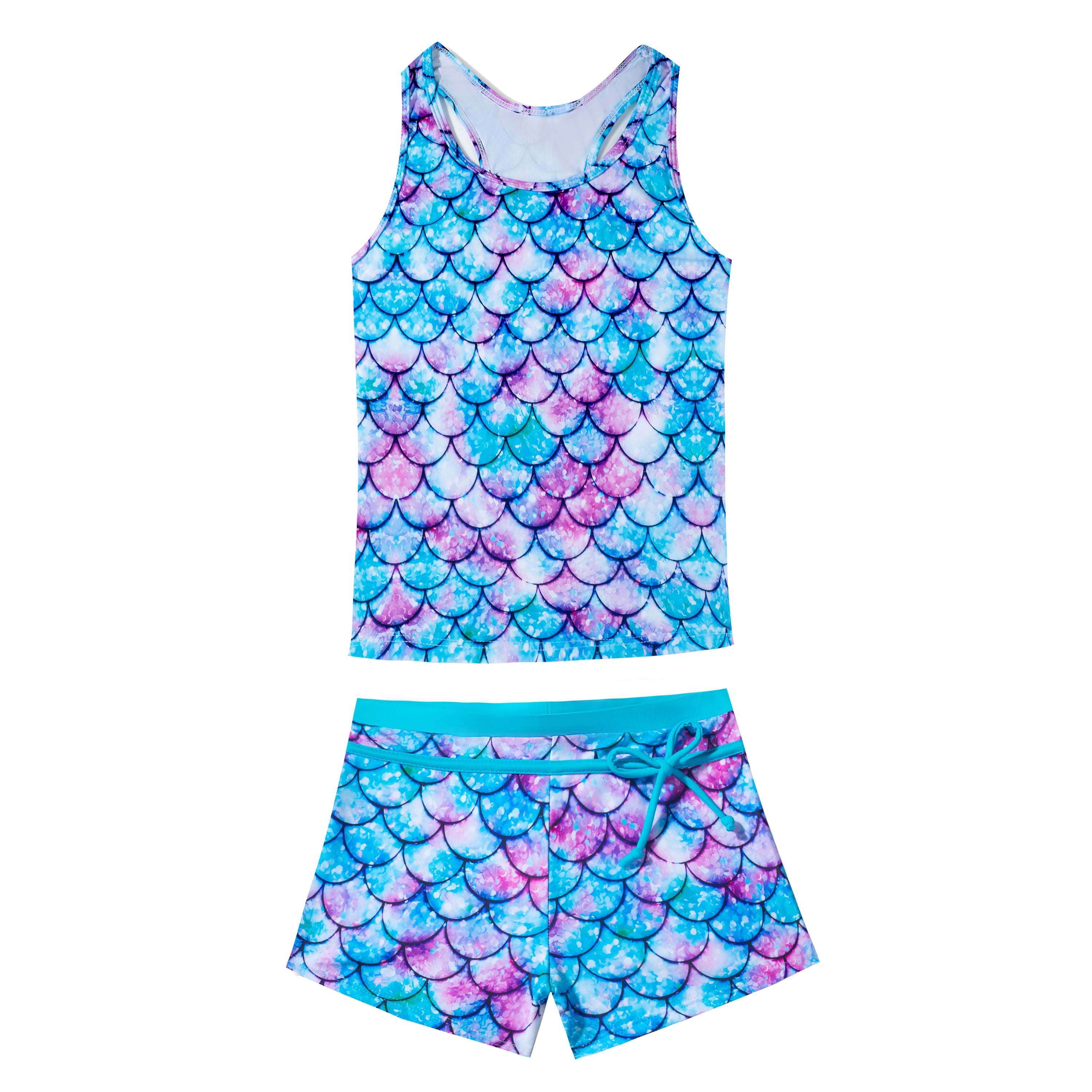 PROALLO Girls Two-Piece Swimsuit, Mermaid Tankini Vest, Boyshorts ...