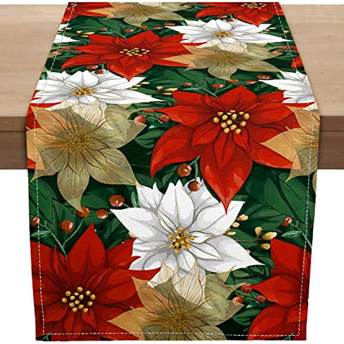 PROCIDA Christmas Poinsettia Table Runner Xmas Bell Winter Floral ...