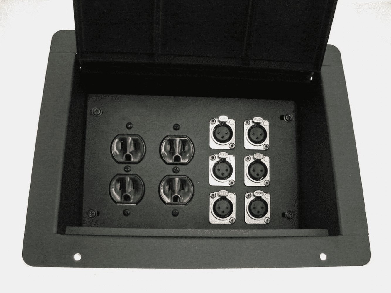 PROCRAFT FPPL-2DUP6XF-BK Recessed Stage Pocket / Floor Box 2AC + 6 XLR ...