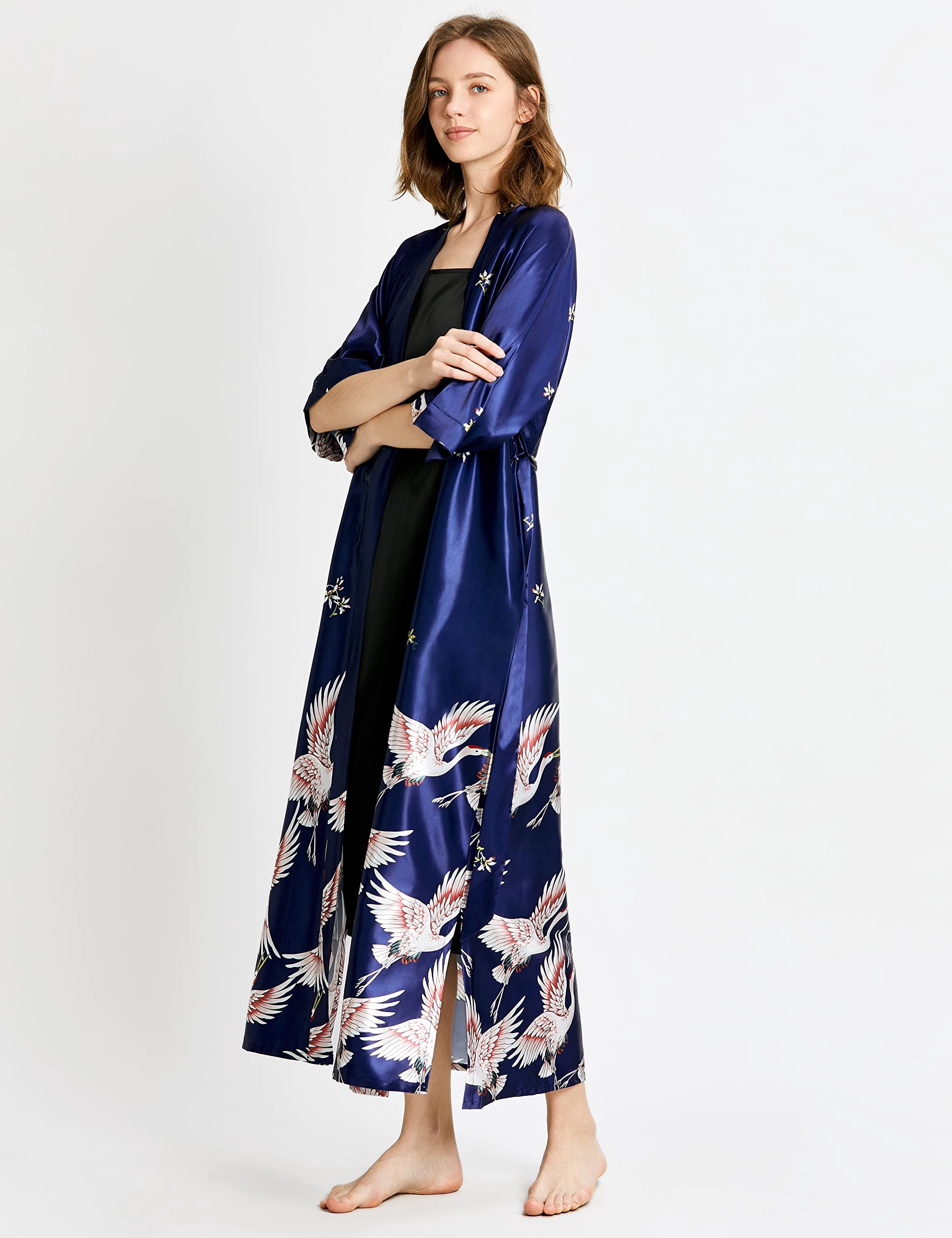 PRODESIGN Long Kimono Robe Satin Sleepwear Blouse Bathrobe Nightgown ...