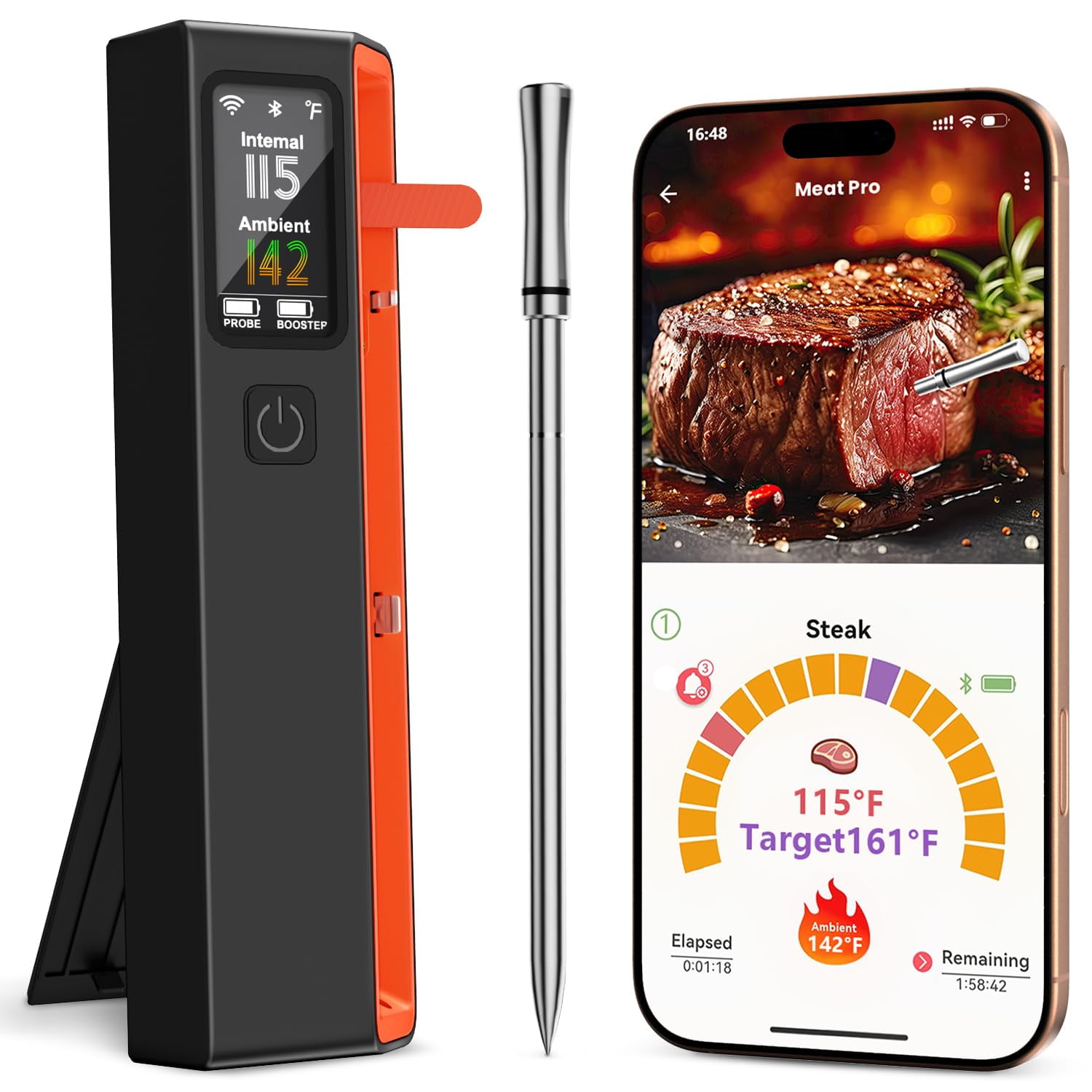 PROGRACE Smart Bluetooth Wireless Meat Thermometer: Standalone Base ...