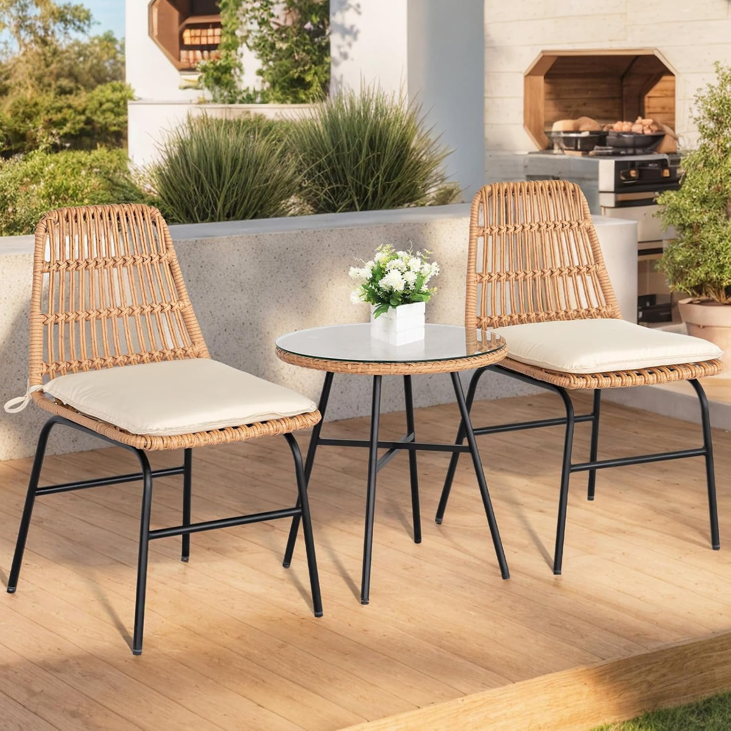 PROHIEKR 3 Pieces Wicker Patio Furniture Set, Outdoor Bistro Furniture ...