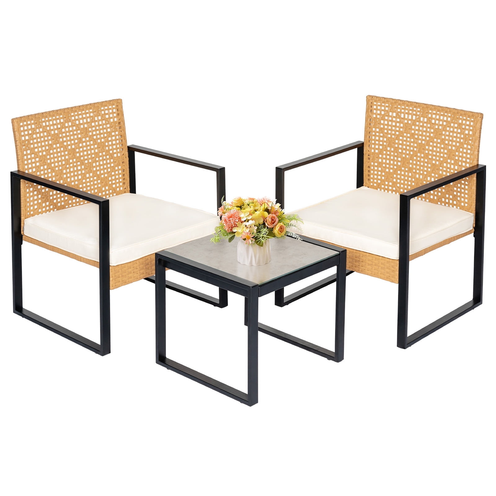 PROHIKER 3 Piece Rattan Patio Furniture Sets, Modern Outdoor Bistro ...