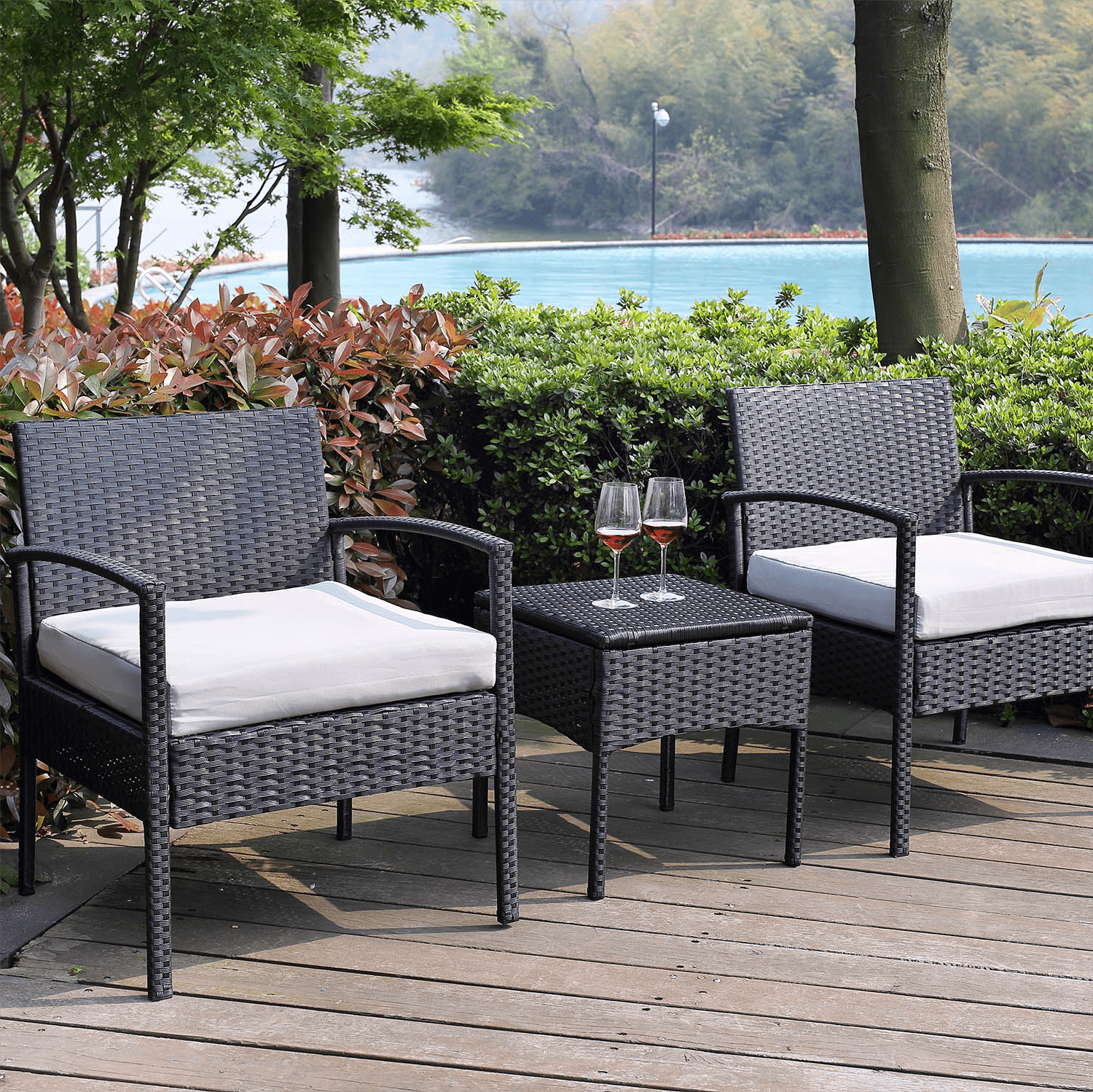 PROHIKER 3-Piece Modern PE Rattan Wicker Bistro Set, Balcony Patio ...