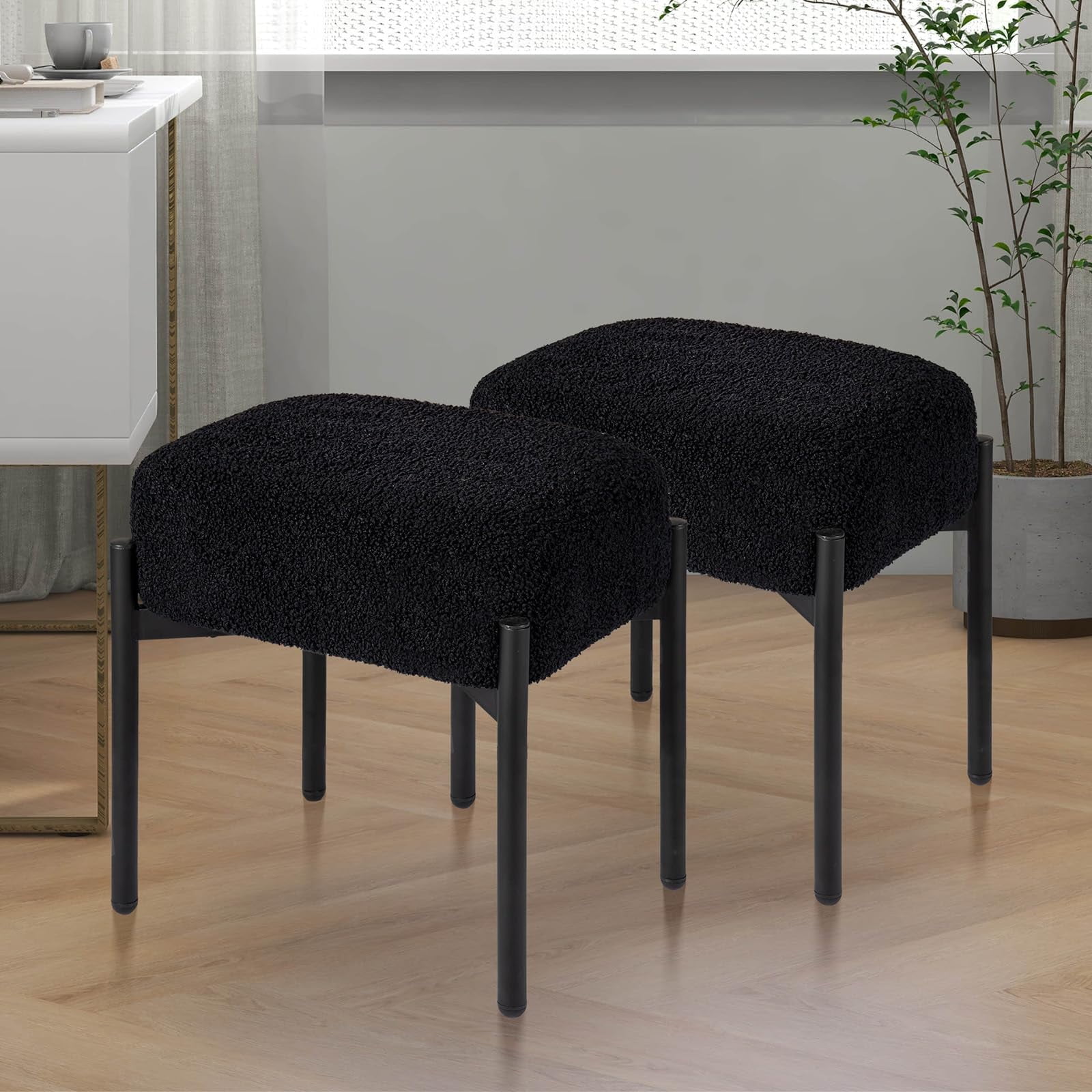 PROHIKER Faux Teddy Dog Fur Vanity Stool, Ottoman Makeup Chair, Armless ...