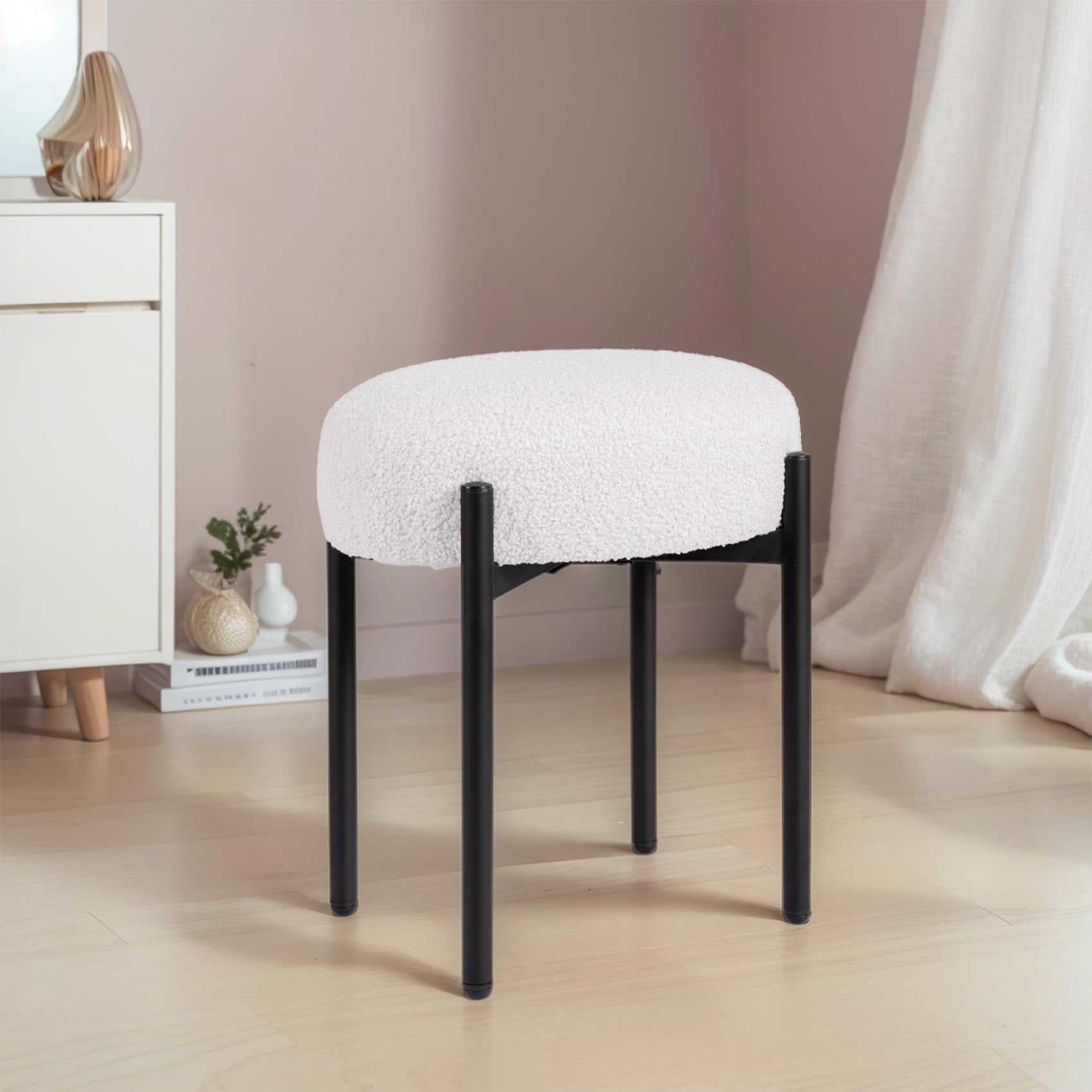 PROHIKER Vanity Stool Chair Faux Teddy Dog Fur, Soft Ottoman Footrest ...