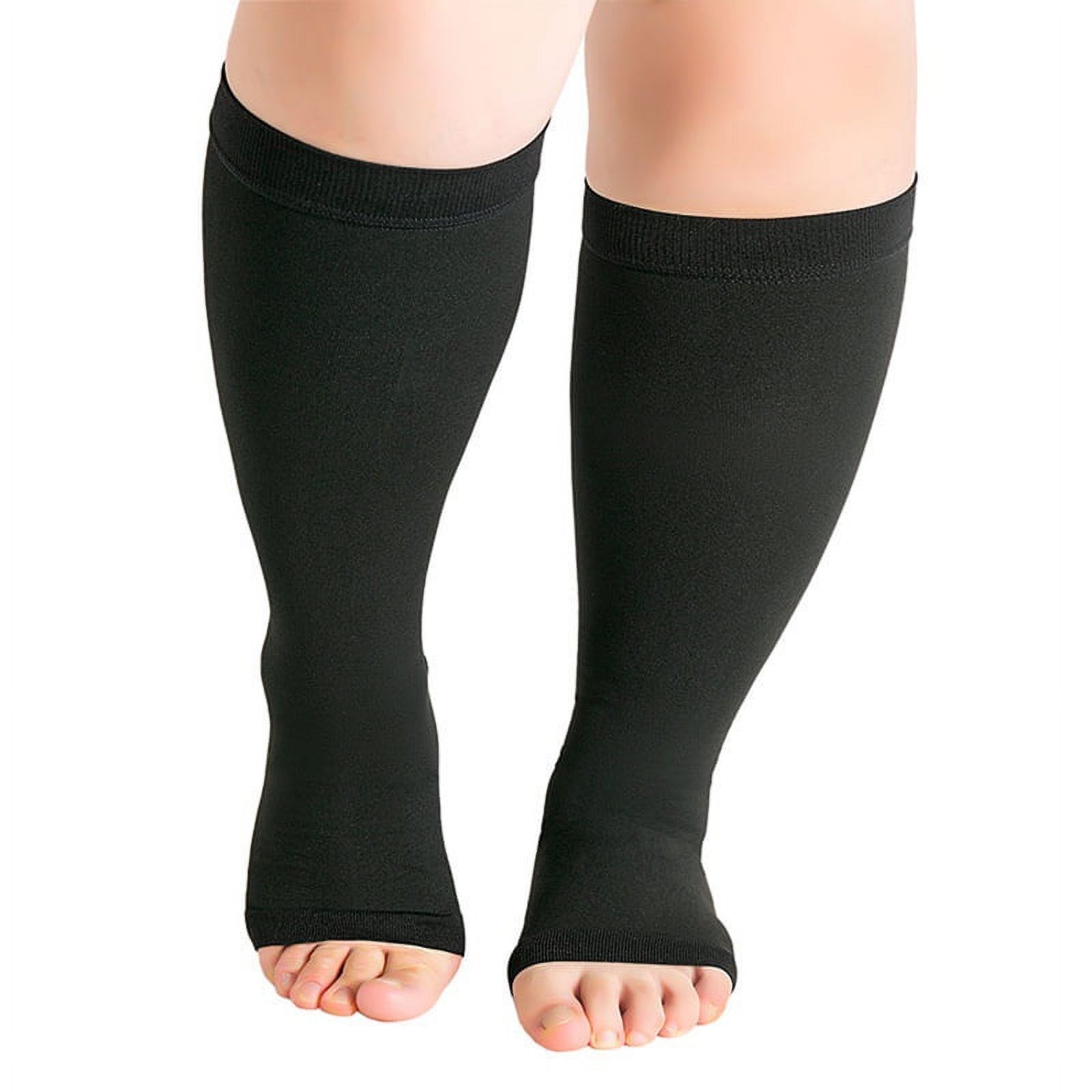PROJECTRETRO Socks Open Toe Inch Wide Calf Plus Size Compression 20-30 mmHg for Fatigue Pain Leg ...