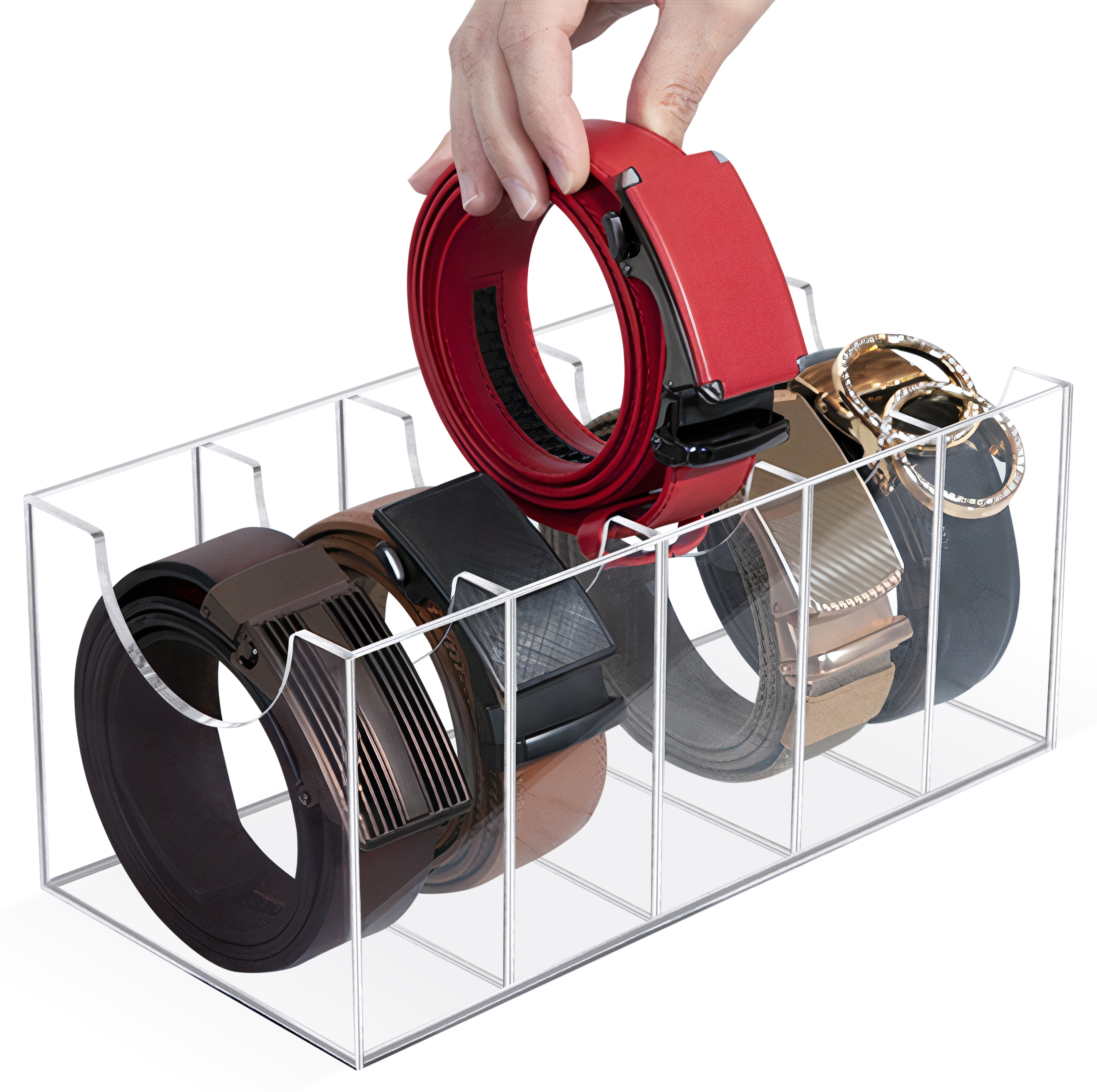 PROKTIK Belt Organizer Acrylic - 5 Compartment - Tie and Belt Organizer ...