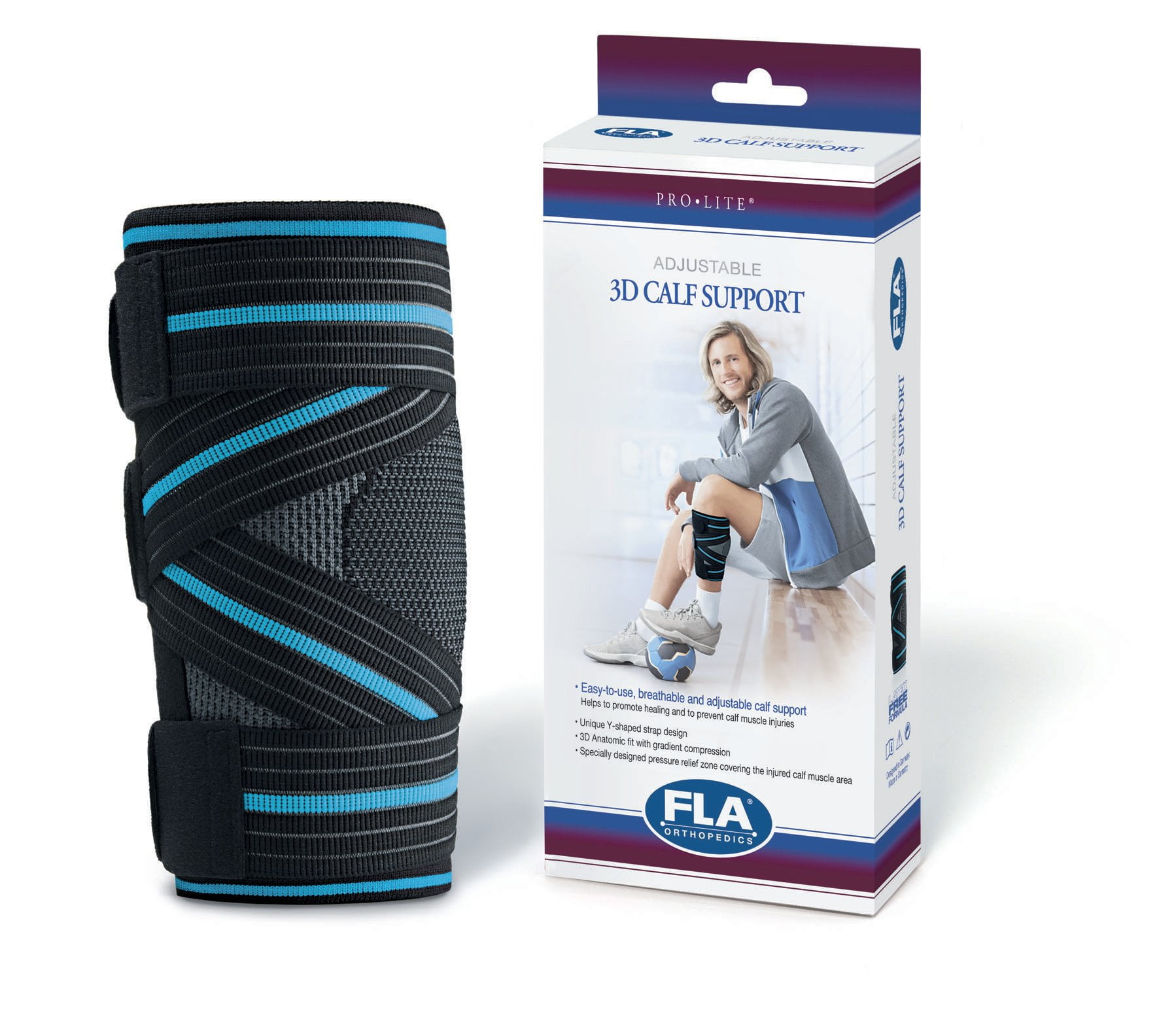 FLA Adjustable 3D Calf Support (Black/Blue Stripe) Small - Walmart.com