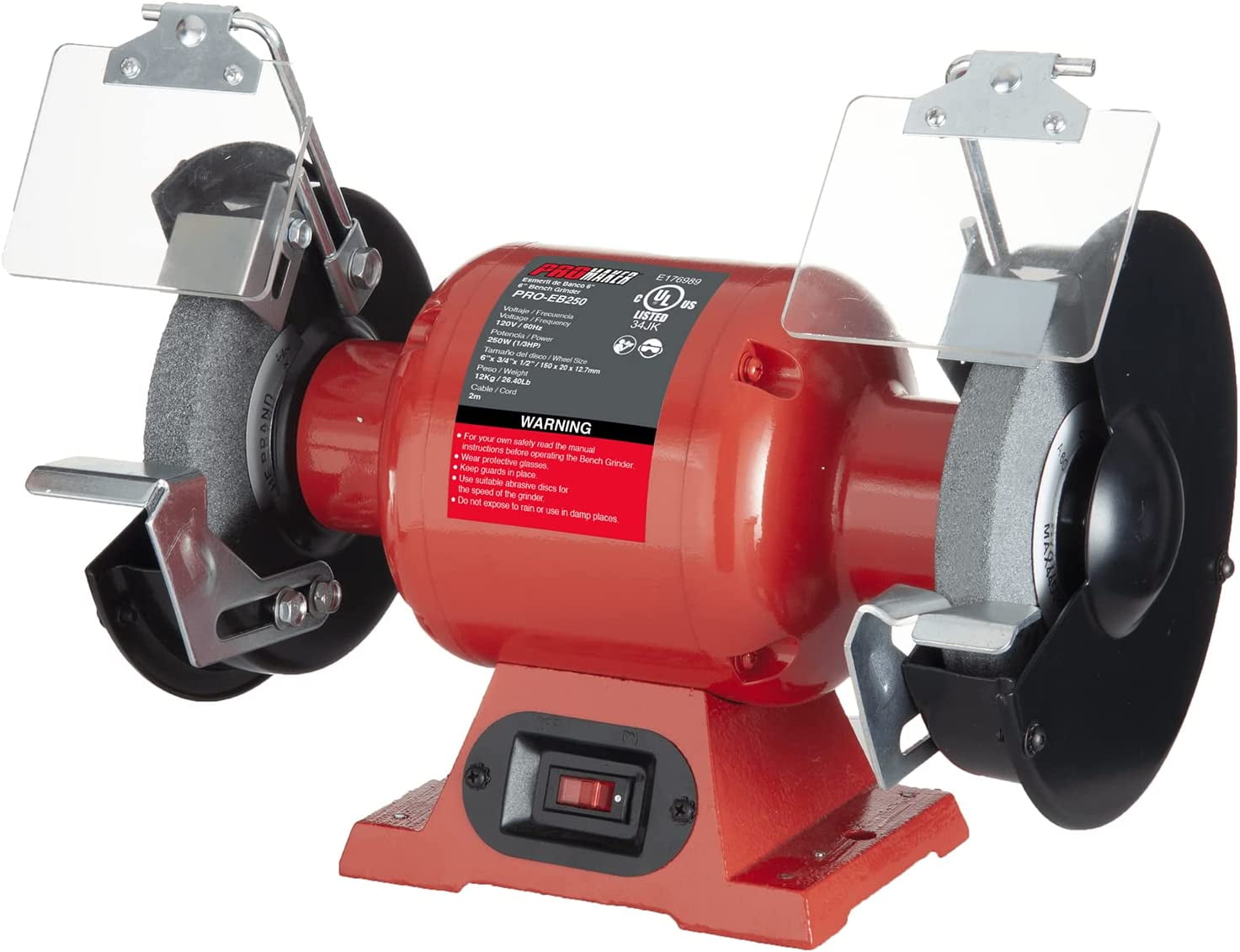 PROMAKER 6-Inch Bench Grinder 3400 RPM, 2.1AMP, 1/3 HP, Power bench ...