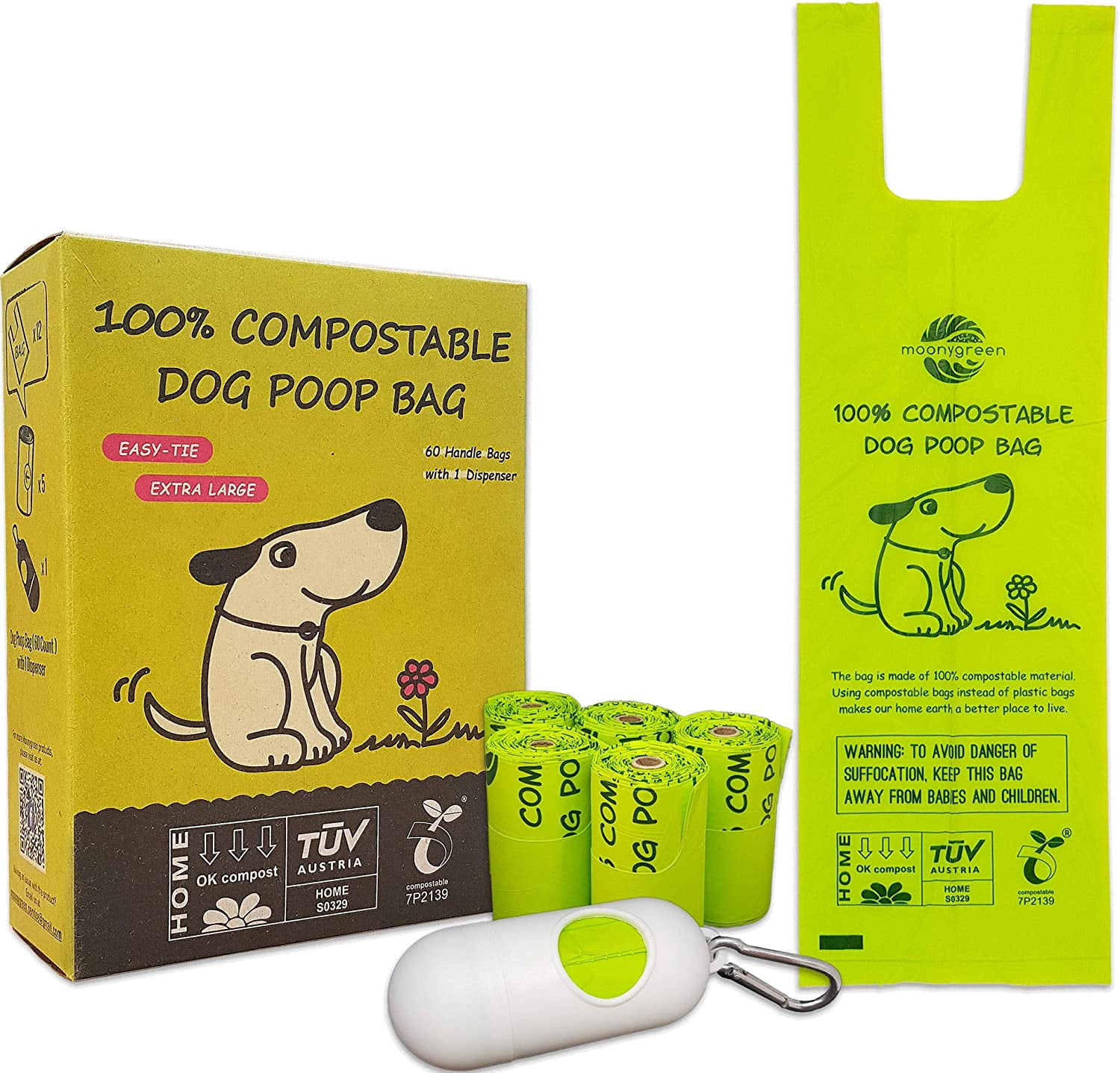 moonygreen Compostable Dog Poop Bags, Unscented, 60 Counts, Extra Large ...
