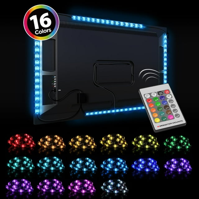 PROMOUNTS 80-inch LED Lights for TV, 16 RGB USB TV Light Strip with ...
