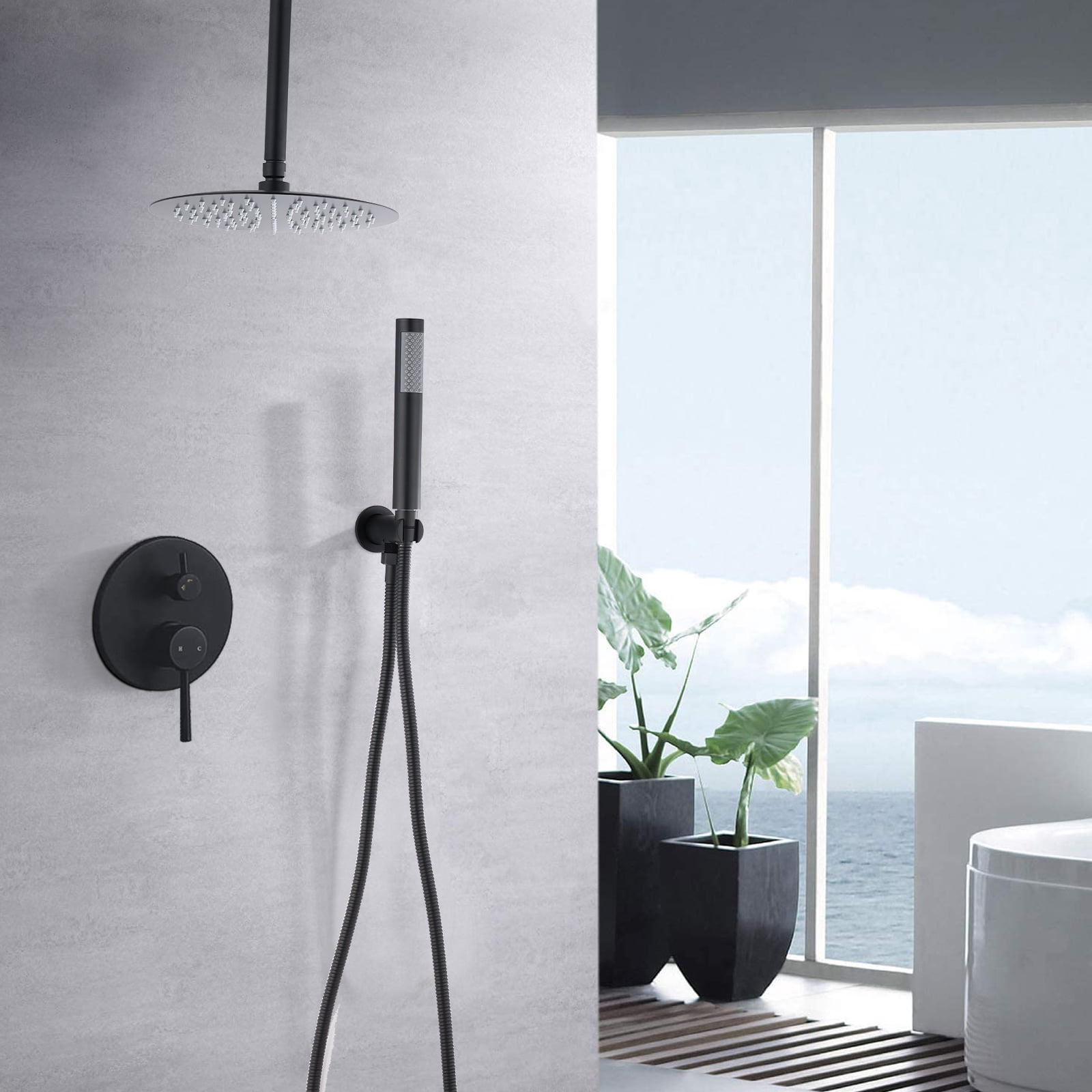 PROOX 10" Rain Showerhead and Shower Handheld Combo Ceiling Mounted ...